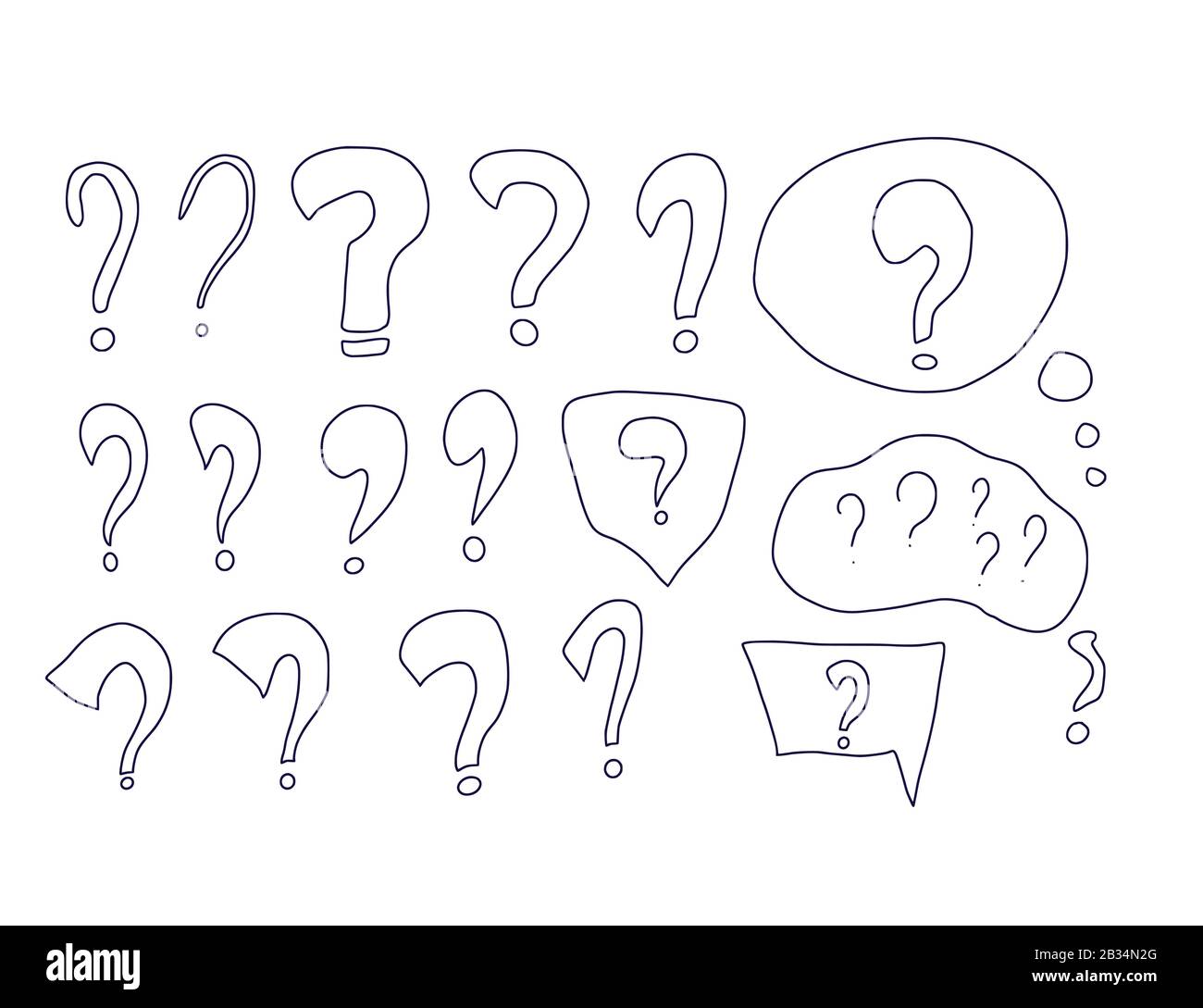 Question marks set in doodle style. Hand drawn ask signs collection ...