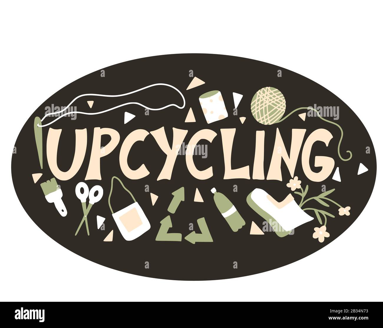 Upcycling hand drawn text. Lettering emblem. Reuse and upcycle hand ...