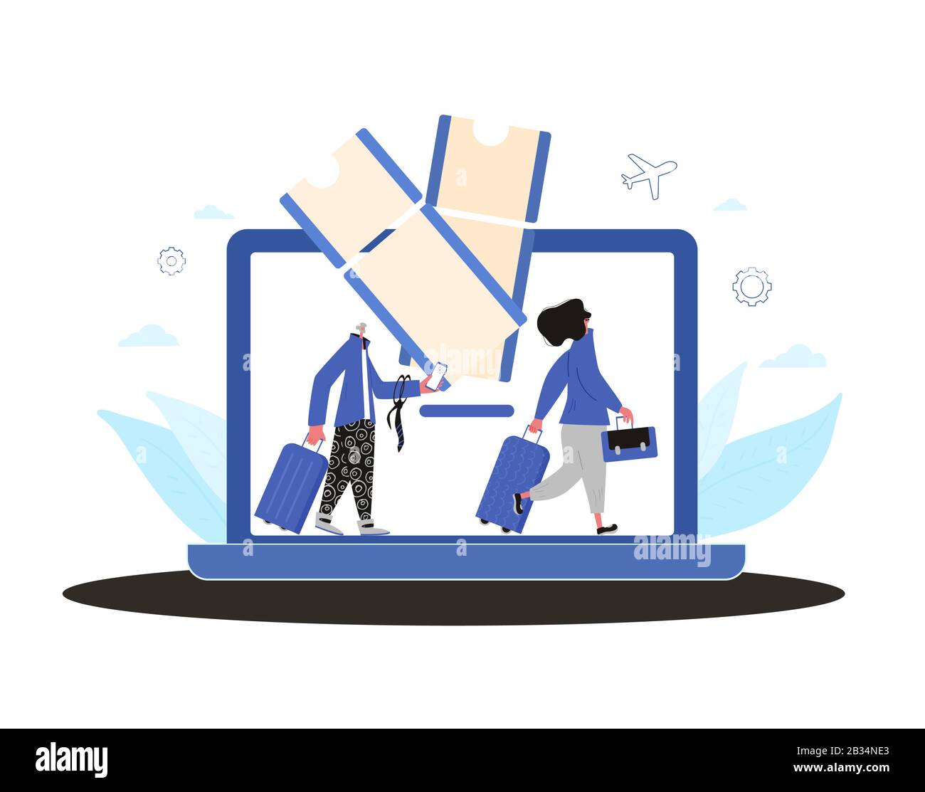 Online Flight Ticket Booking Male And Female Travelers Going To His online-flight-ticket-booking-male-and-female-travelers-going-to-his