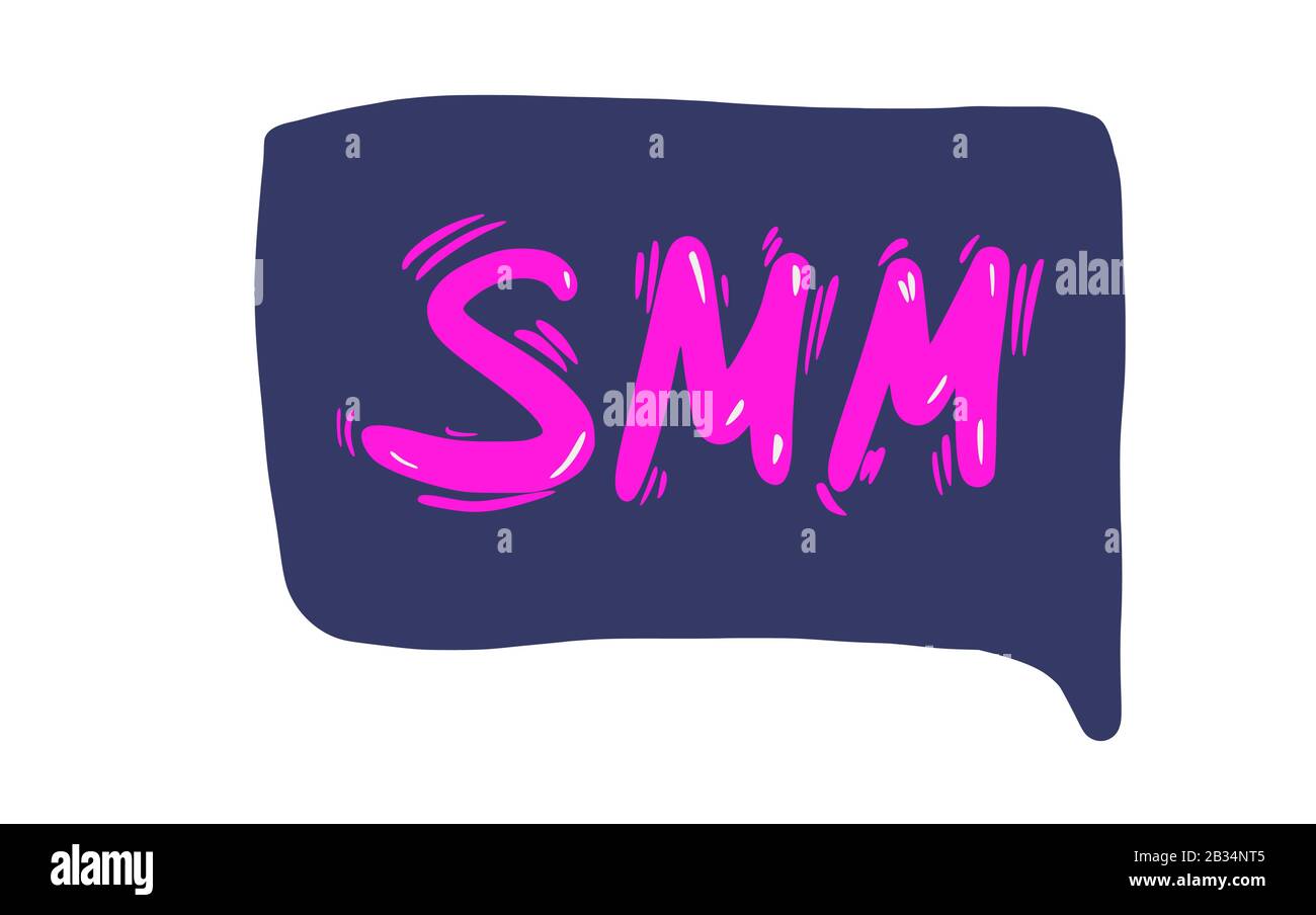 SMM text isolated on white background. Hand drawn social media ...
