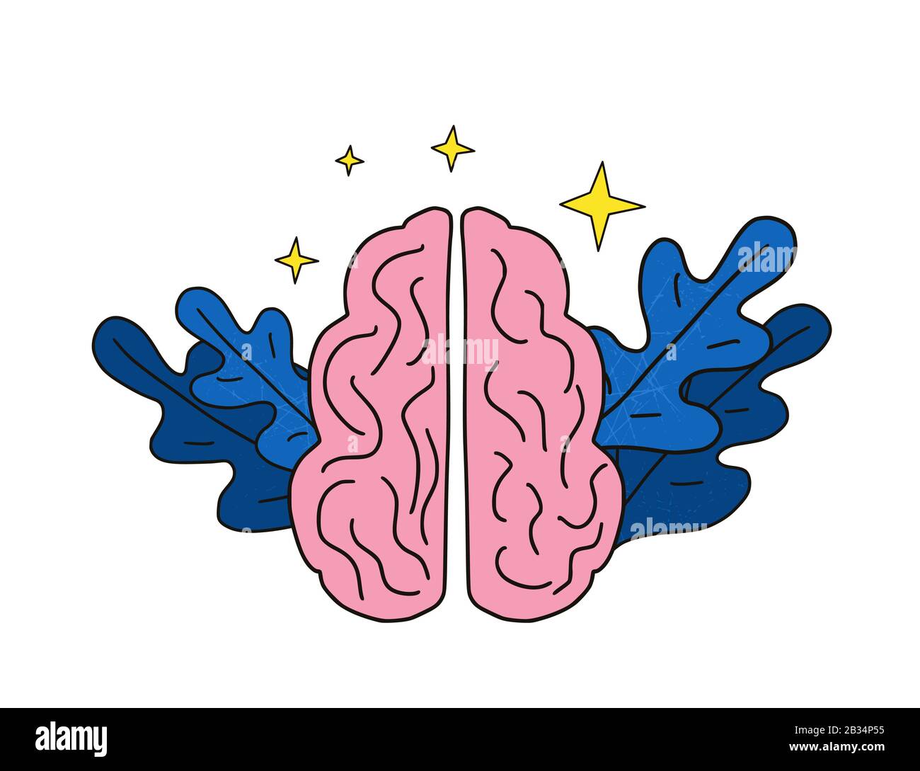 Human brain with decoration emblem isolated on white background. Mental ...