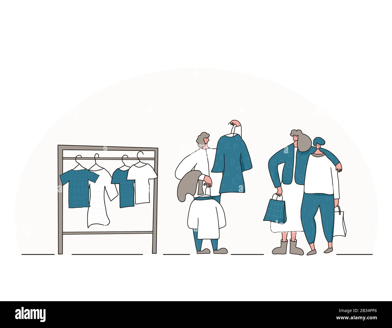 Clothes seller scene. Person showing vintage dresses to young fashion ...