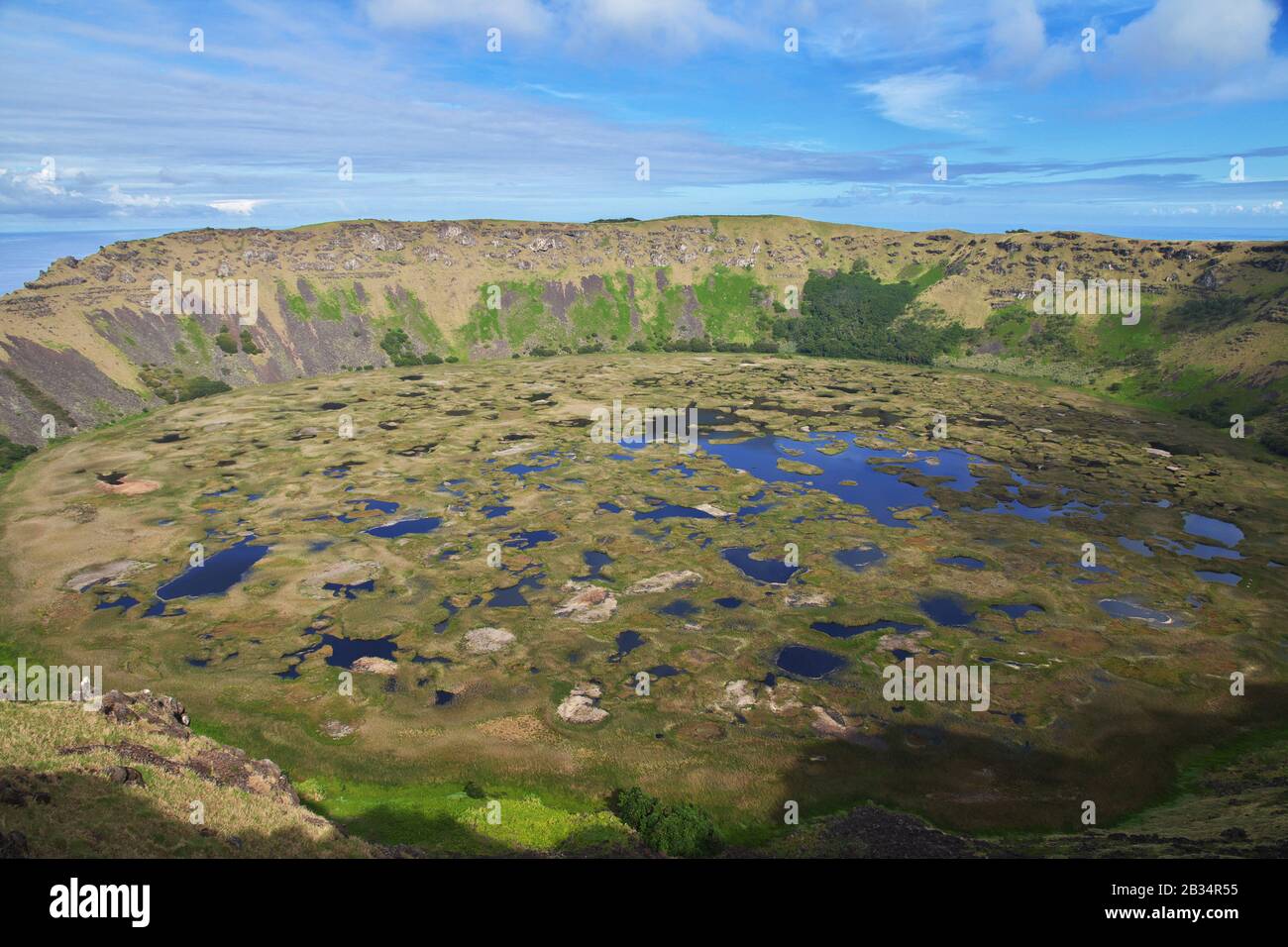 Crater of Rano Kau volcano in Rapa Nui, Easter Island, Chile Stock ...