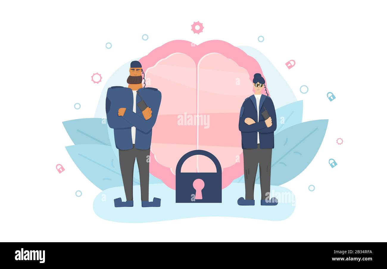 Creative idea saving. Security guards standing with arms crossed with ...