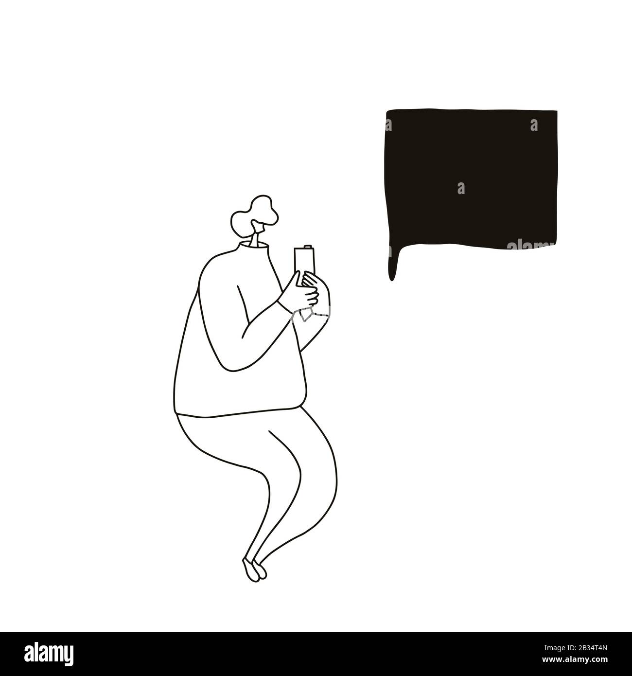 Simple character sitting and using his phone for texting a message ...