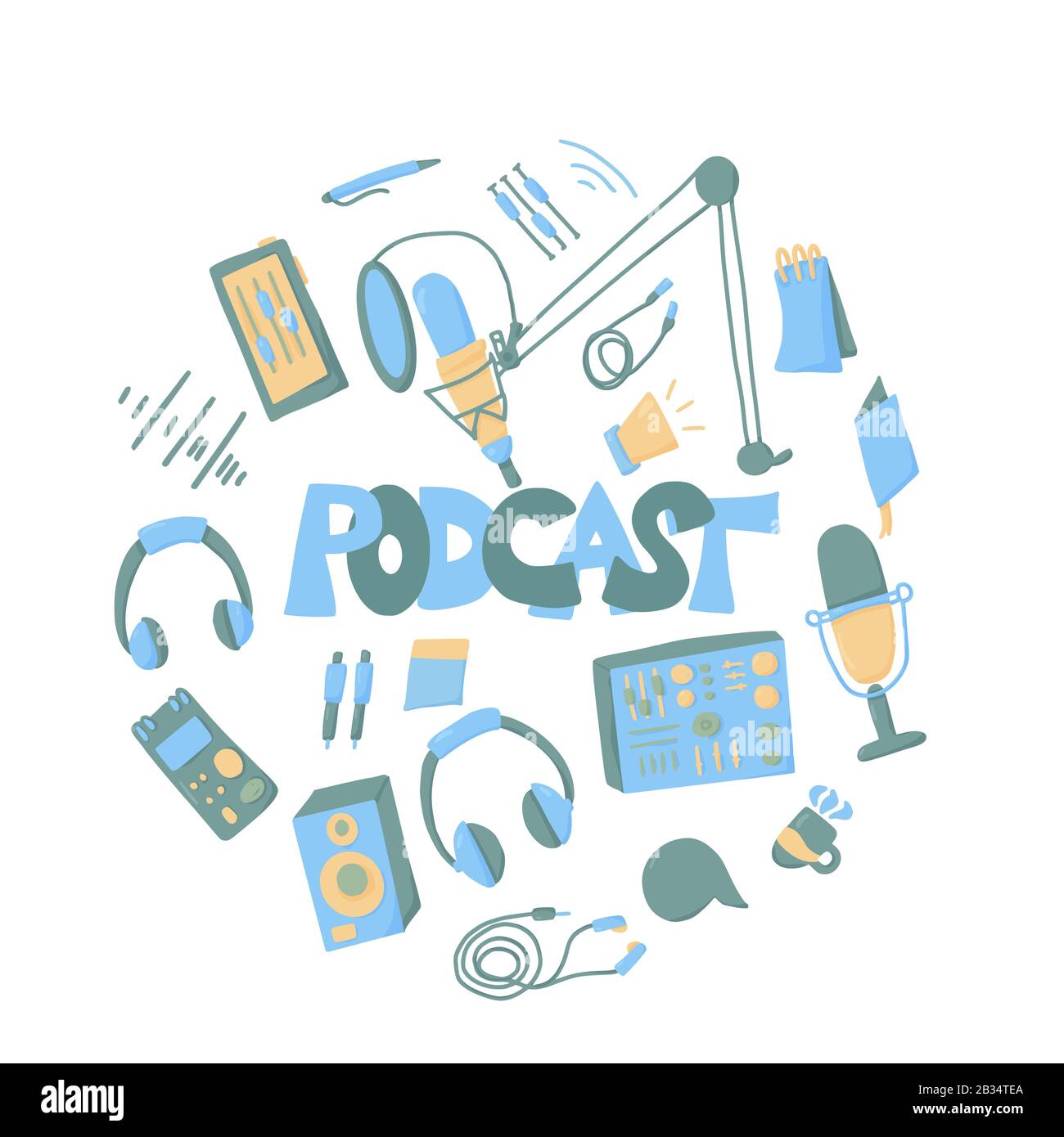 Vector podcast round emblem with handwritten lettering and decoration ...