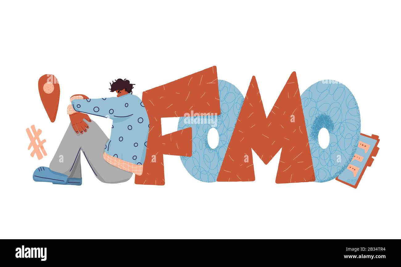 FOMO abbreviation text isolated on white background. Modern social ...