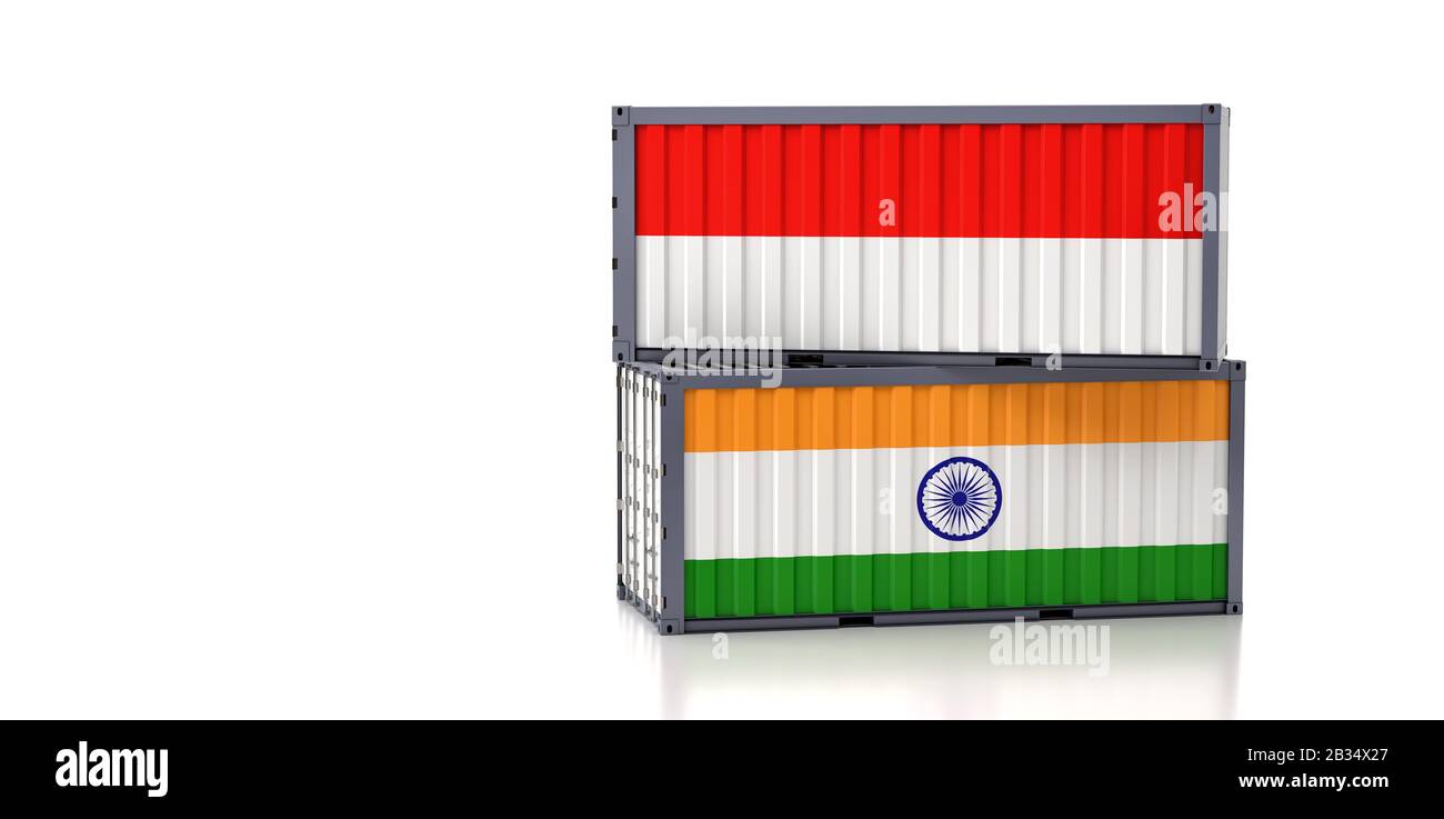 Shipping containers with India and Indonesia flag. 3D Rendering Stock ...