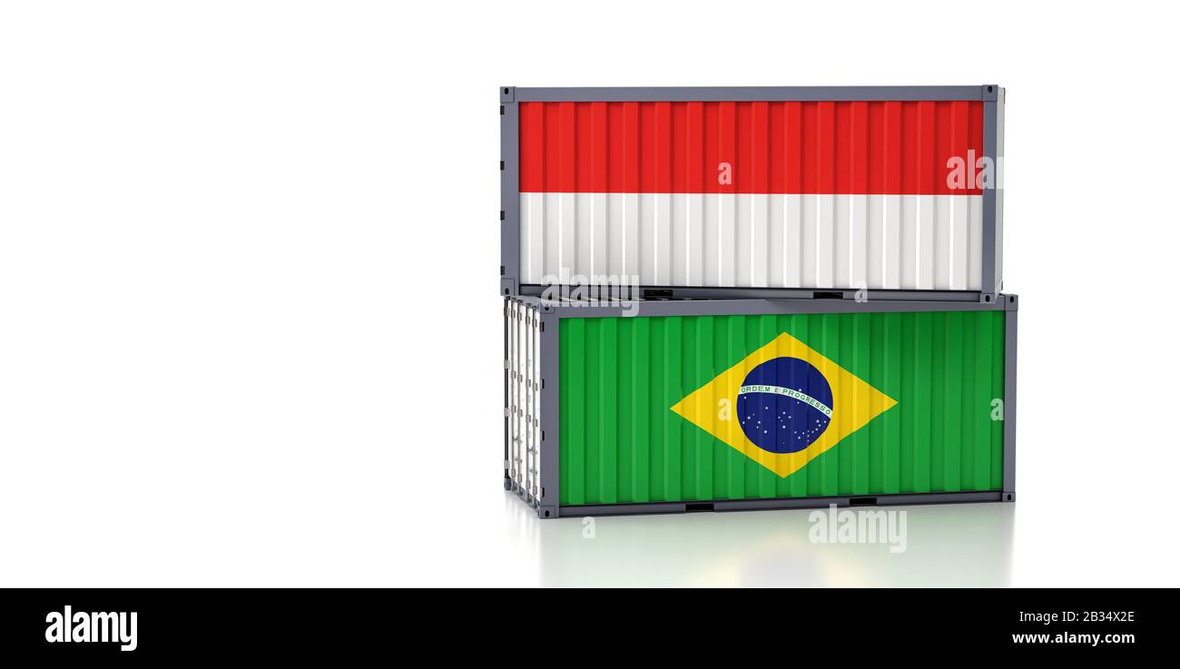 Shipping containers with Brazil and Indonesia flag. 3D Rendering Stock ...