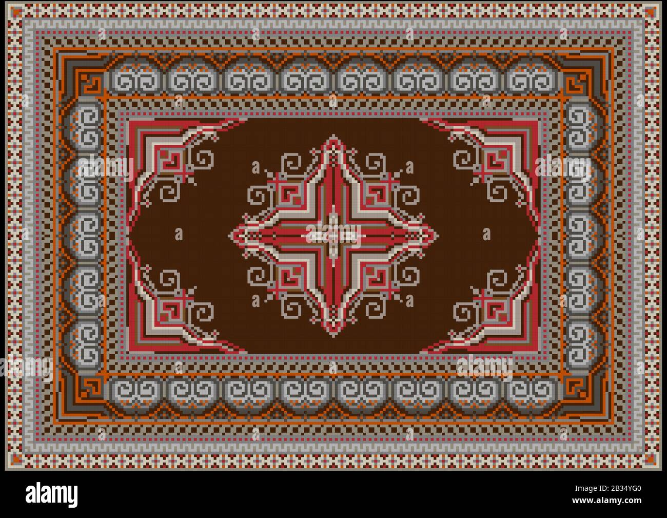 Luxurious ethnic carpet with an ornament on dark brown in the middle ...