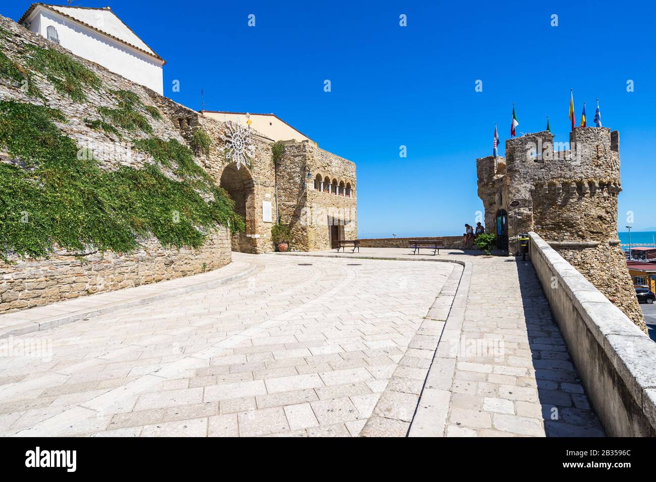 Norman-Swabian Castle surrounded by the sea under the sunlight in Italy ...