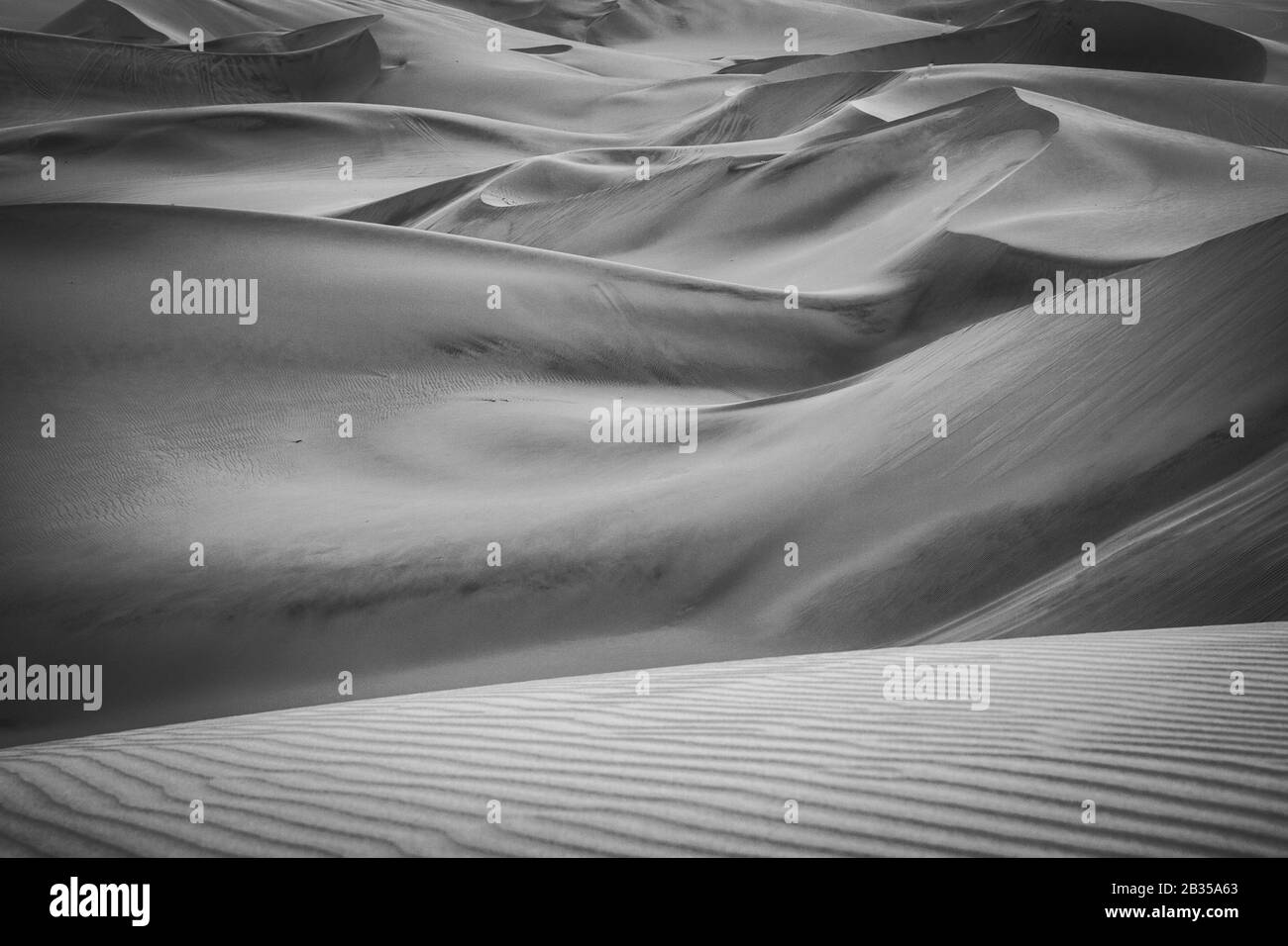 Greyscale shot of the sandy hills in the desert Stock Photo - Alamy