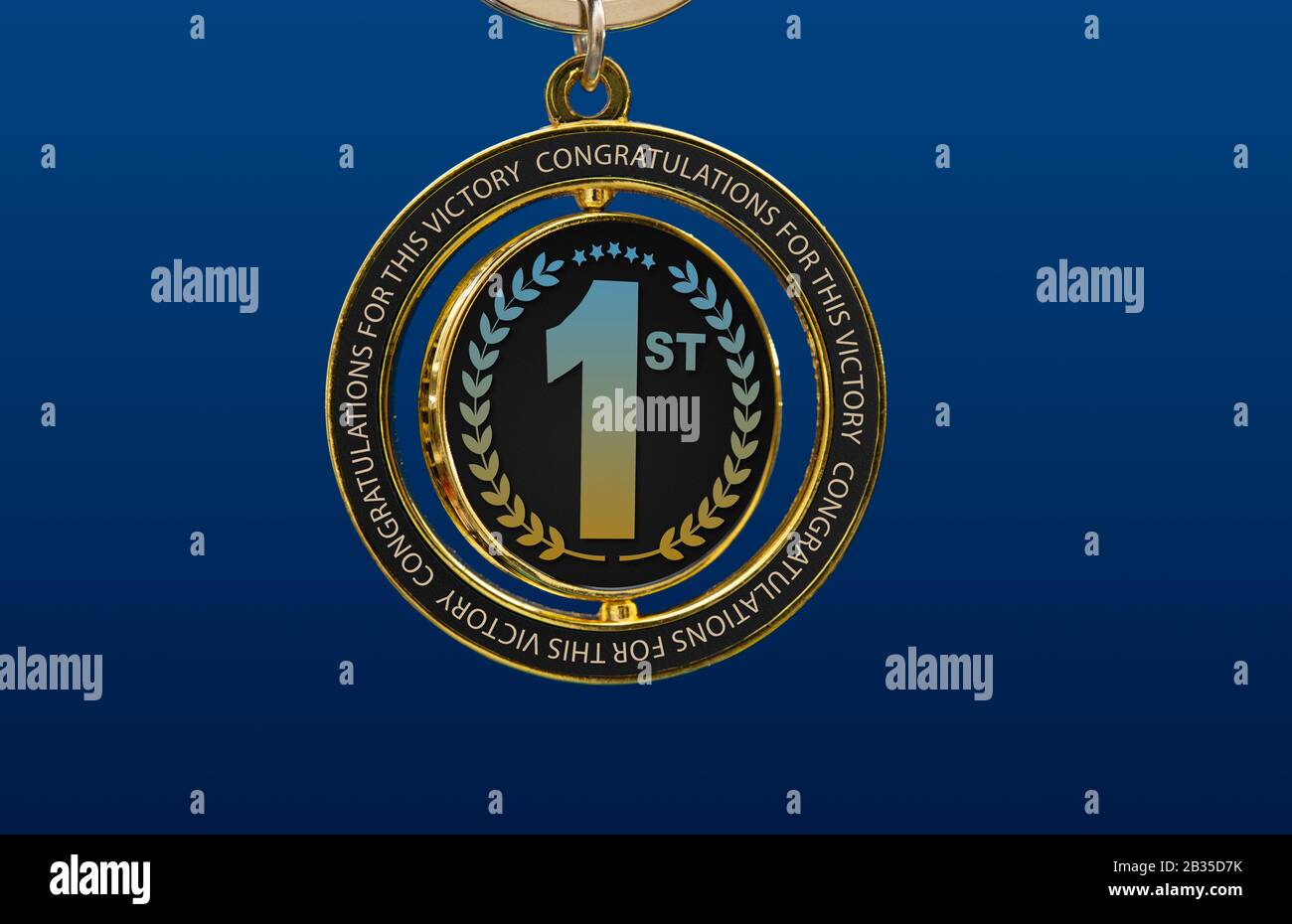 Text of 1st position Winner badge on blue background with copy space ...