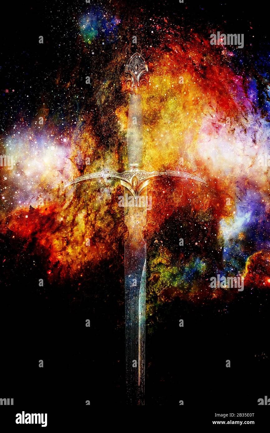 Magyc sword in beautiful cosmic space Stock Photo - Alamy