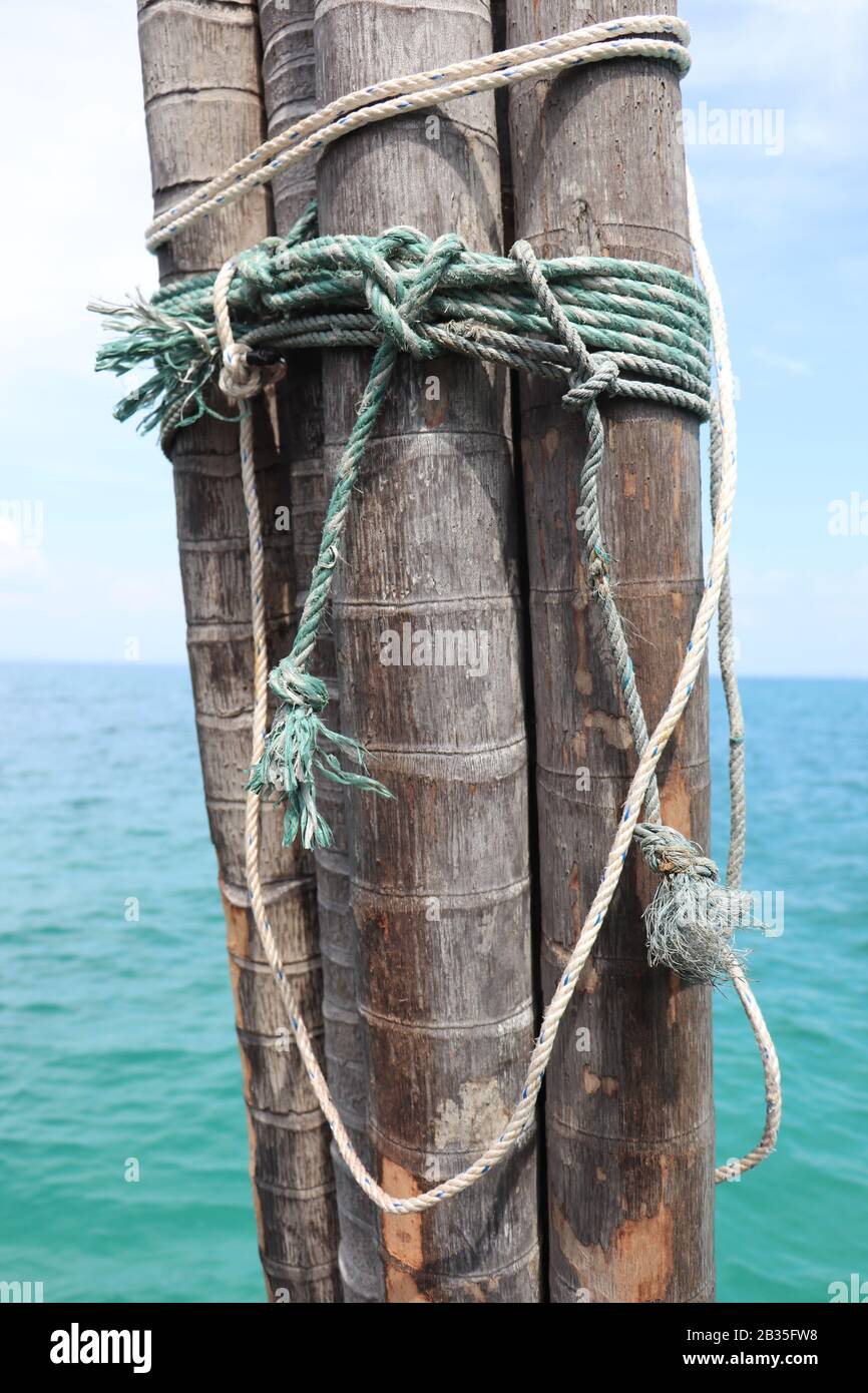bamboo holding up pier wrapped in string Stock Photo - Alamy