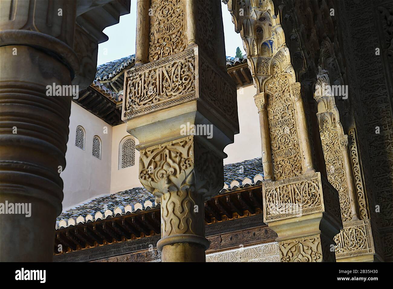 Detail of ornate columns Alhambra Granada Andalusia Spain Stock Photo ...