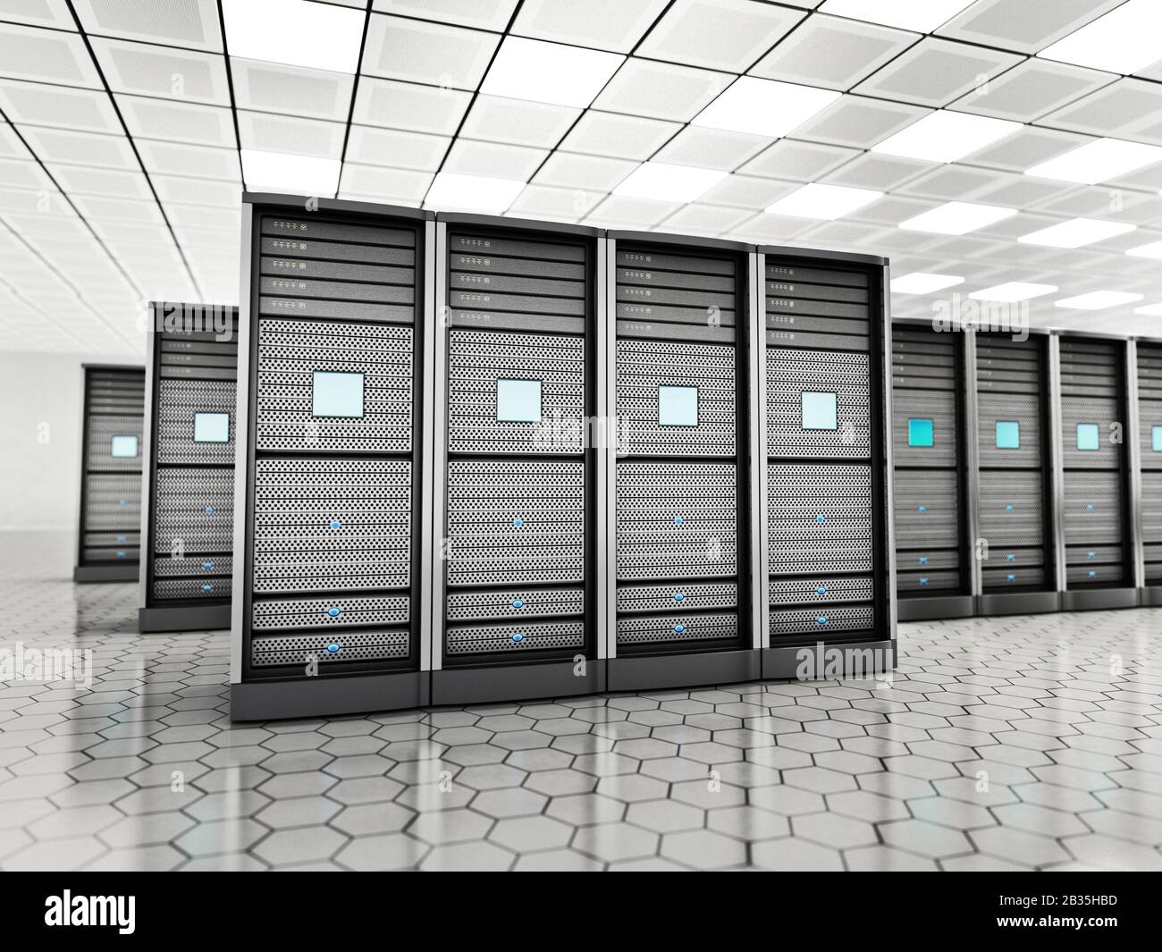 Network servers in a row in the room. 3D illustration Stock Photo - Alamy