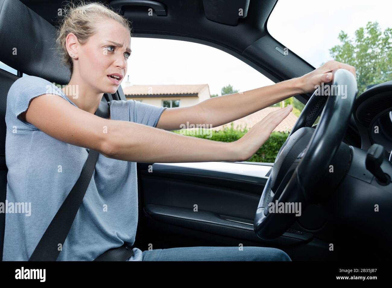 stressed young woman upset about traffic in a new car Stock Photo - Alamy
