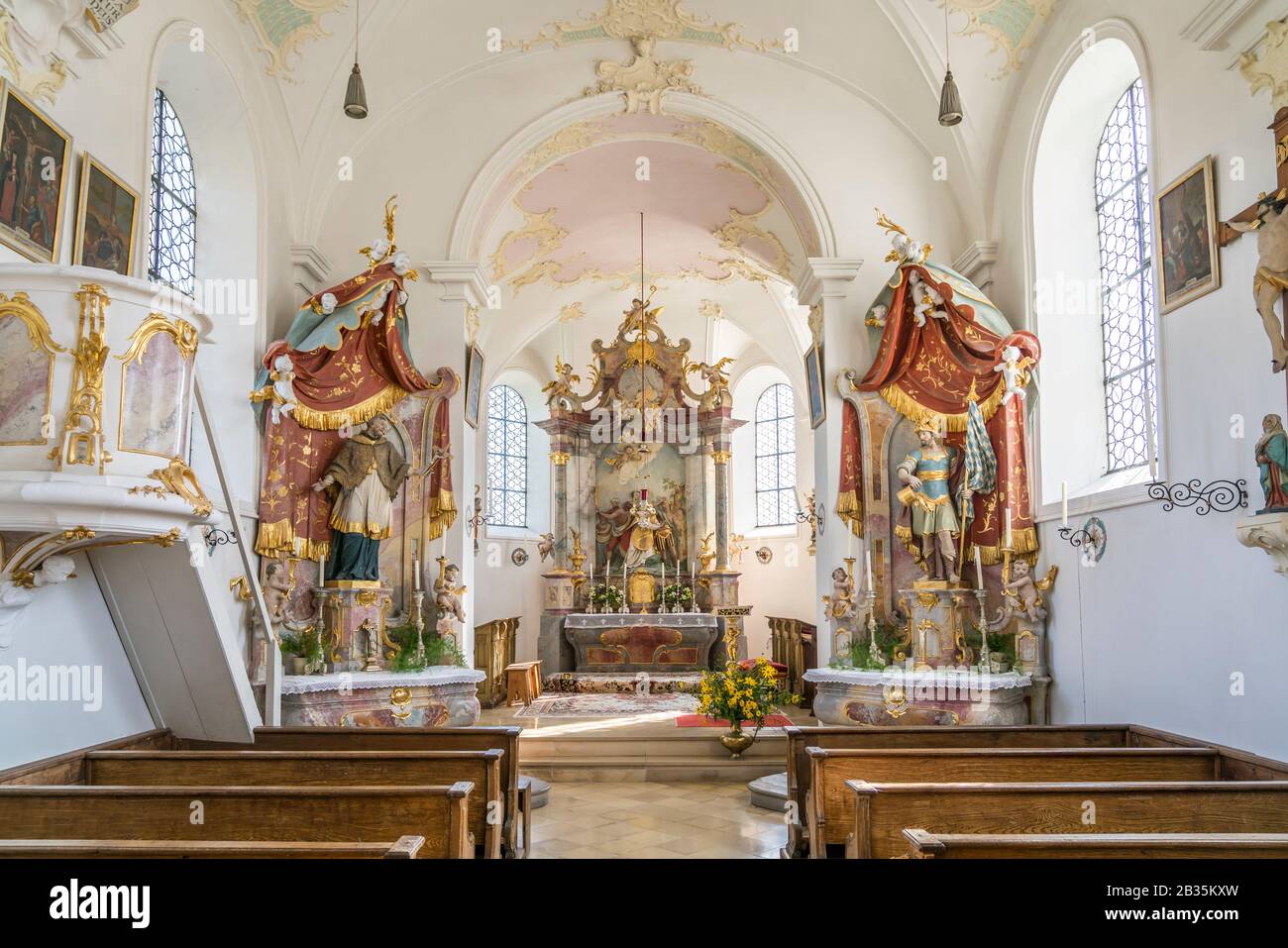 Innenraum der katholischen Klosterkirche St. Alban, Dießen am Ammersee ...