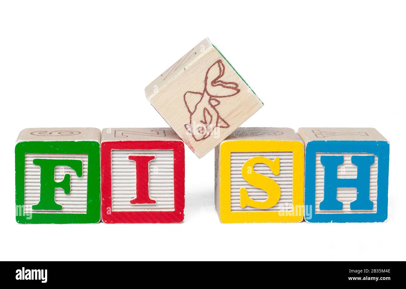 Colorful alphabet blocks. Word fish isolated on white background Stock ...