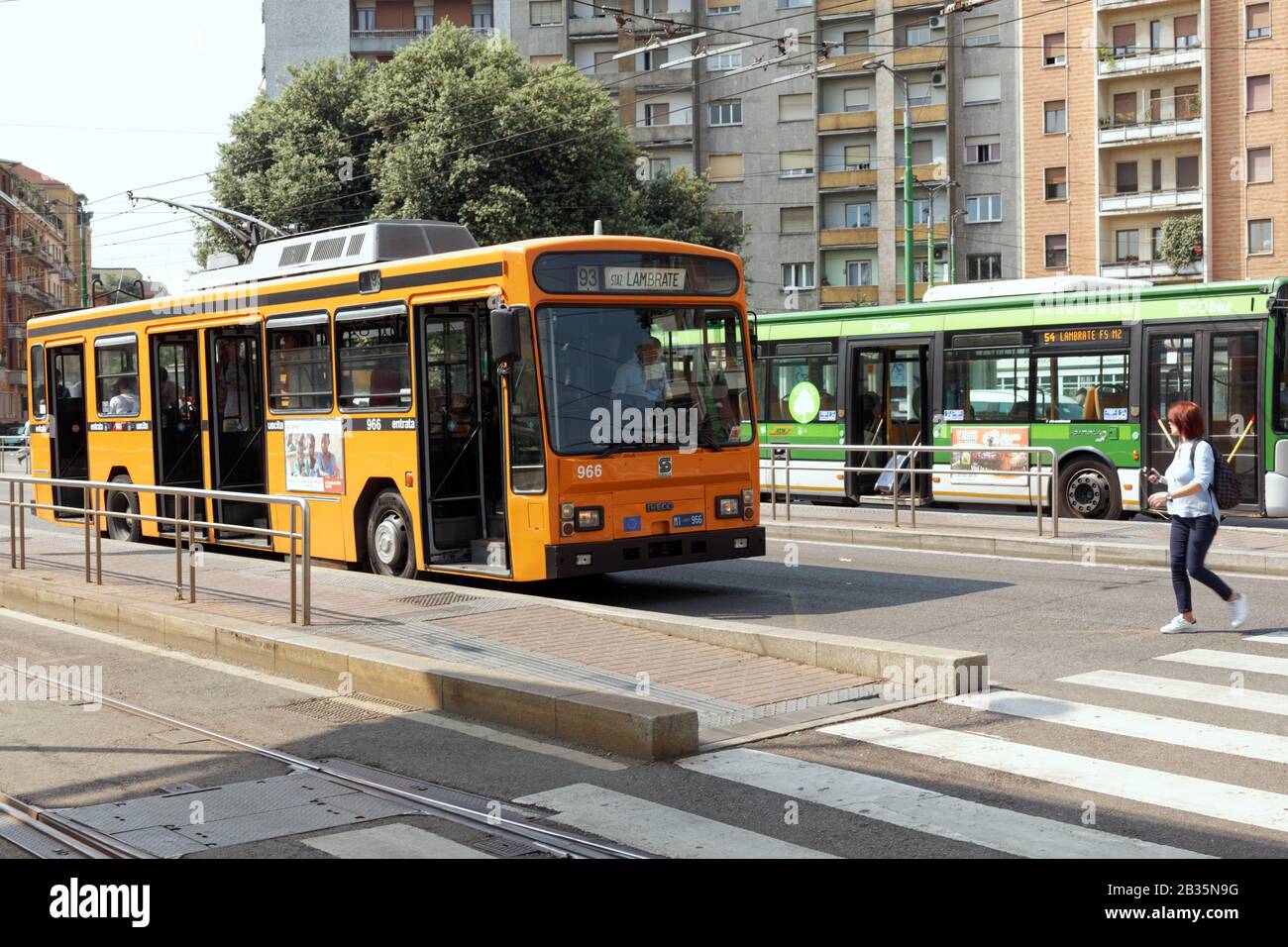 Trolleybus on a stop in Milan, Italy Stock Photo - Alamy