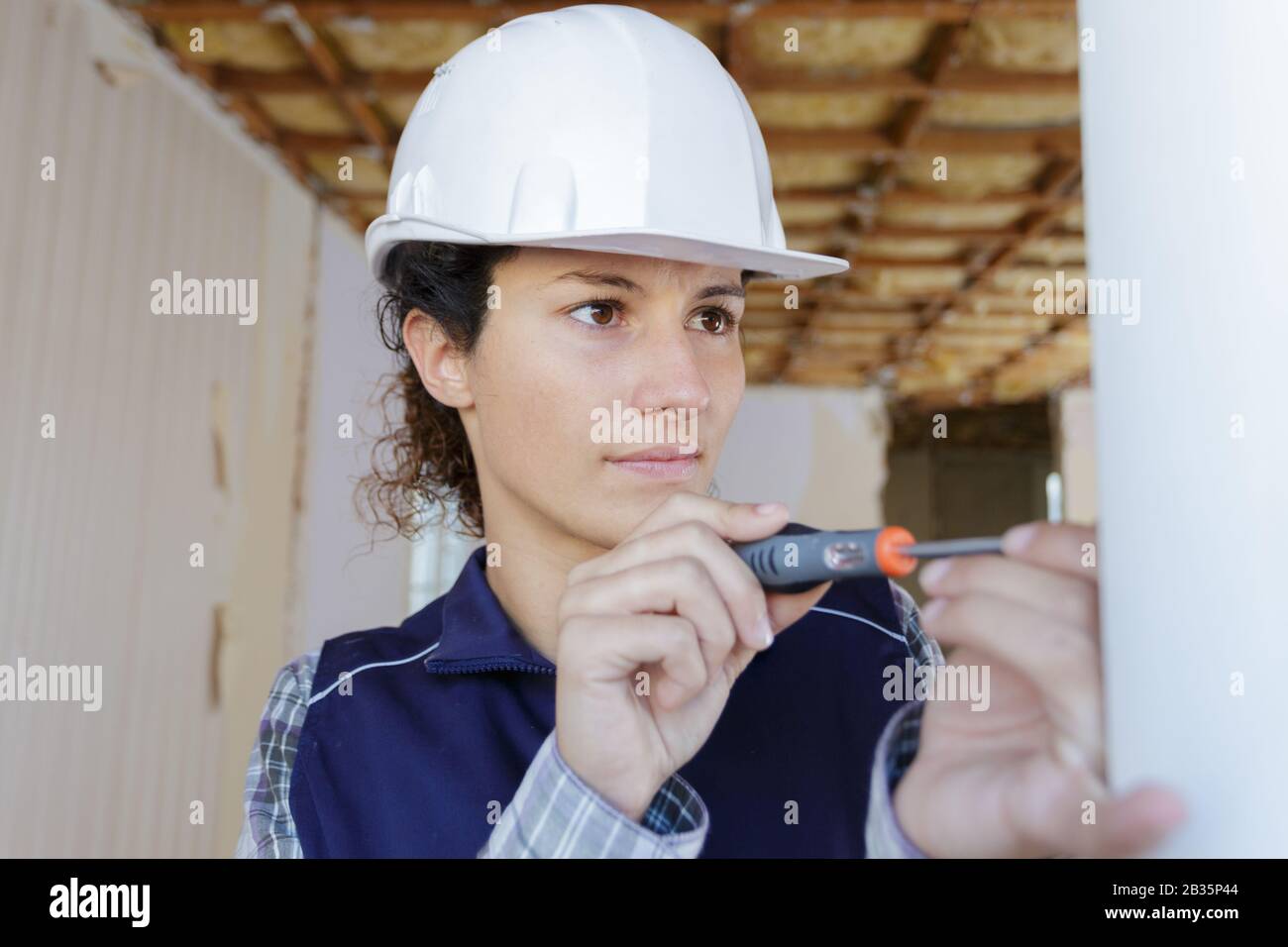 professional female worker using a screwdriver Stock Photo - Alamy