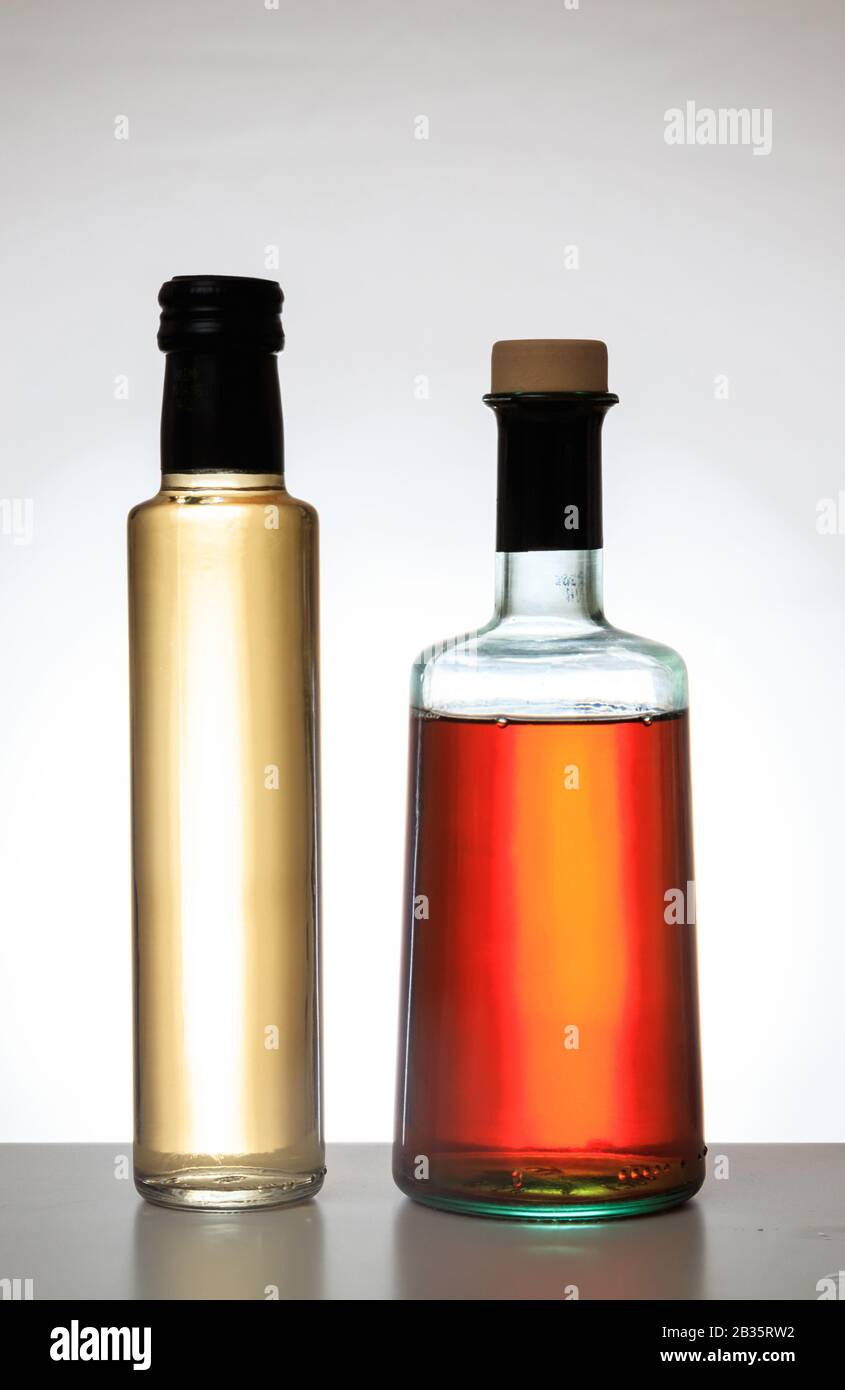 Vinegar bottles isolated. Transparent glass bottles with vinegars ...