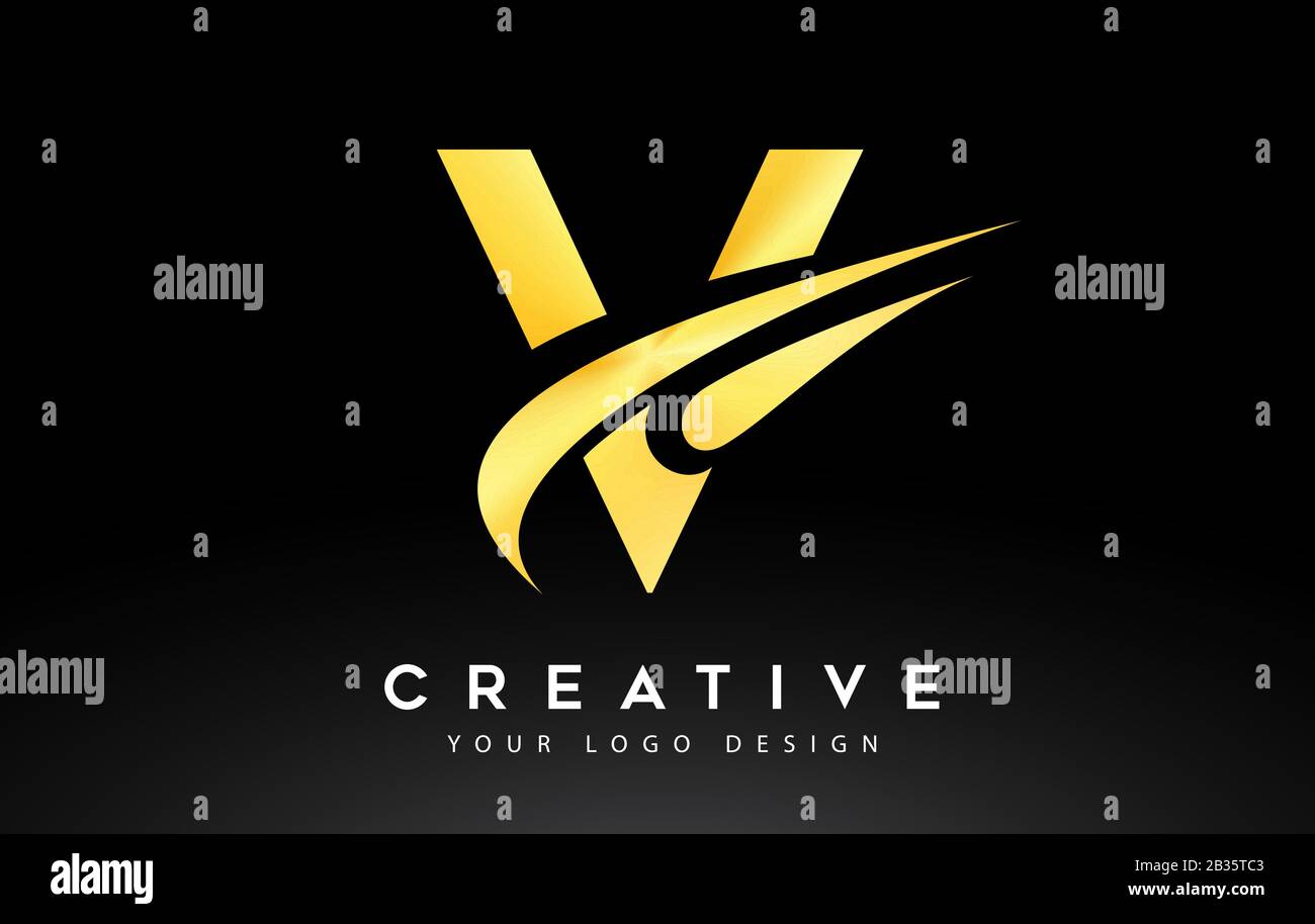 Creative V Letter Logo Design with Swoosh Icon Vector Illustration ...