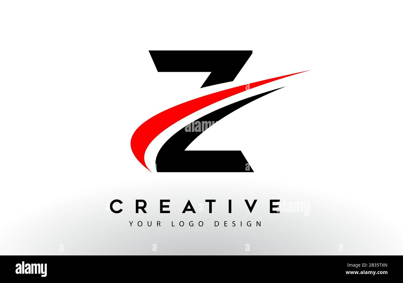 Black And Red Creative Z Letter Logo Design with Swoosh Icon Vector ...