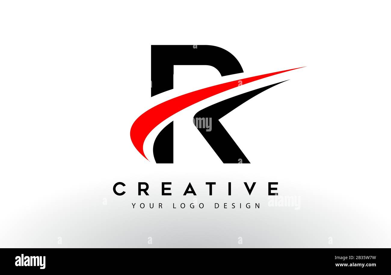 Black And Red Creative R Letter Logo Design With Swoosh Icon Vector