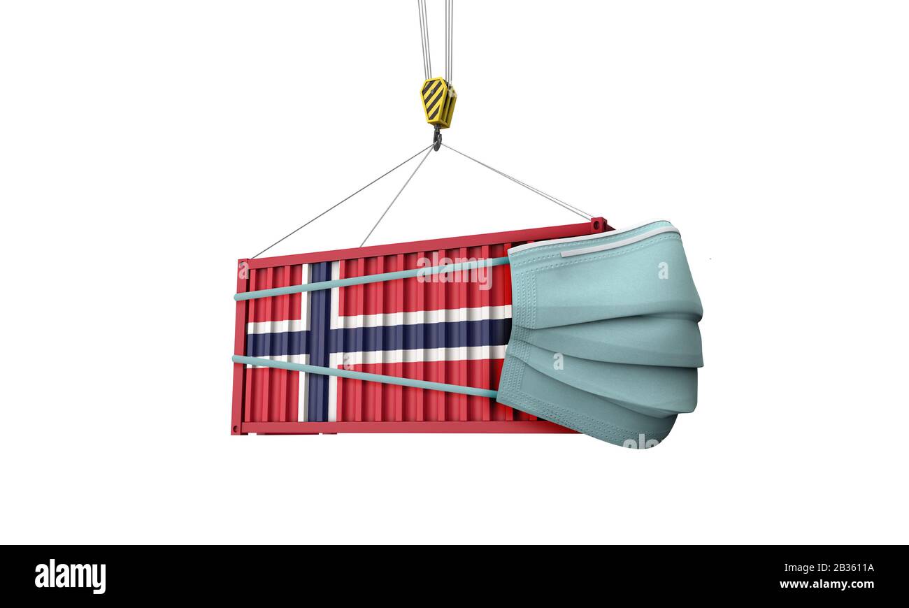 Norway flag cargo shipping container with protective mask. 3D Render ...