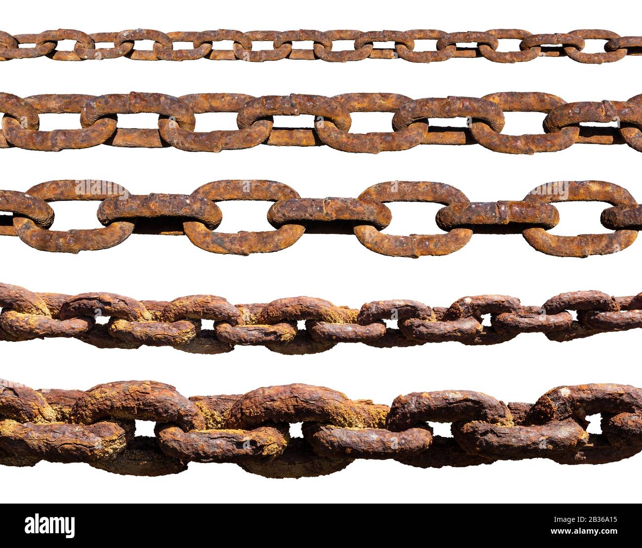 Set of old,rusty, extremely corroded chains isolated on white ...