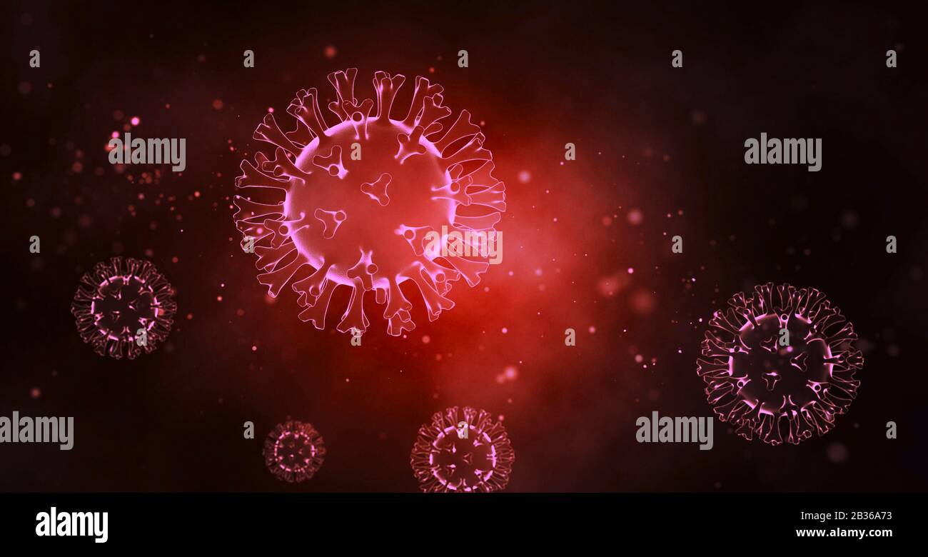 Pathogenic viruses on a bright shiny red background. Viral disease ...