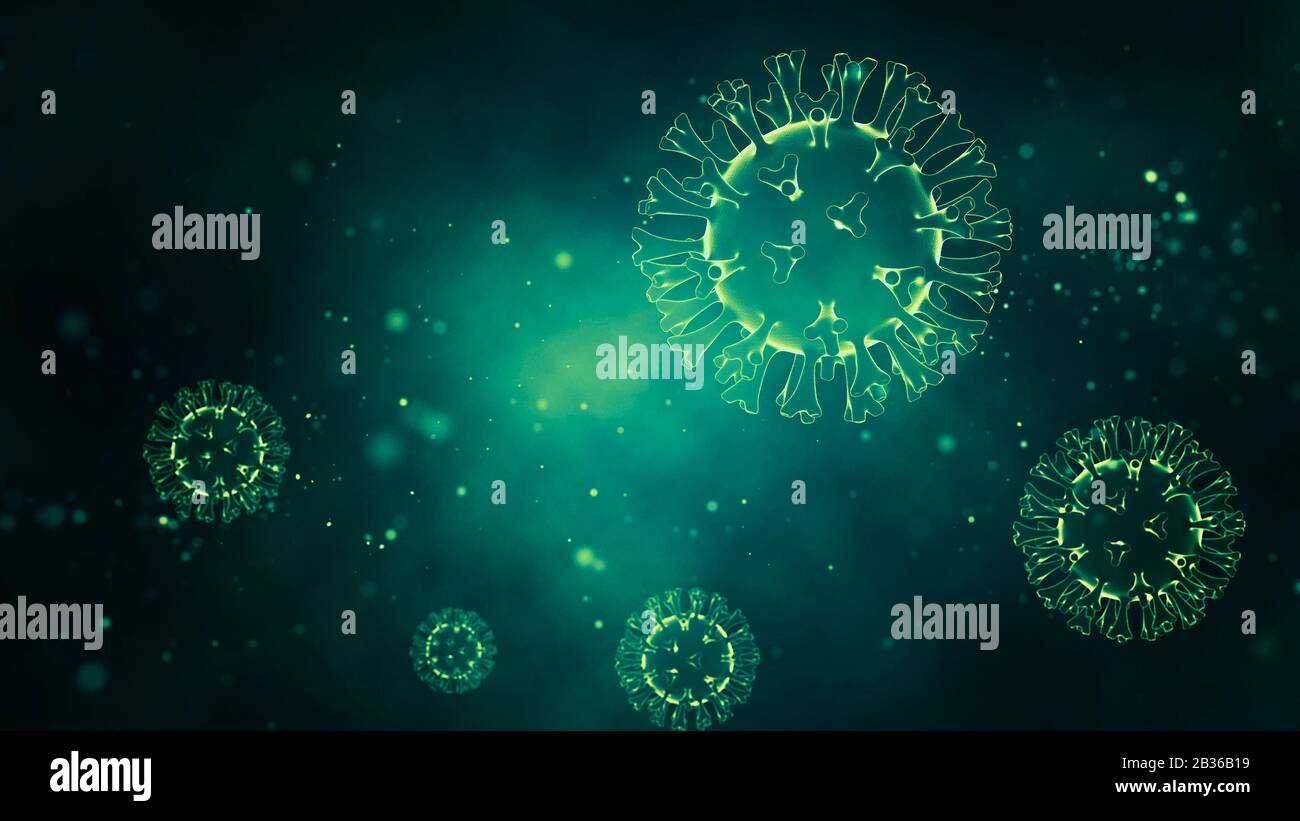Pathogenic viruses on a bright shiny green background. Viral disease ...