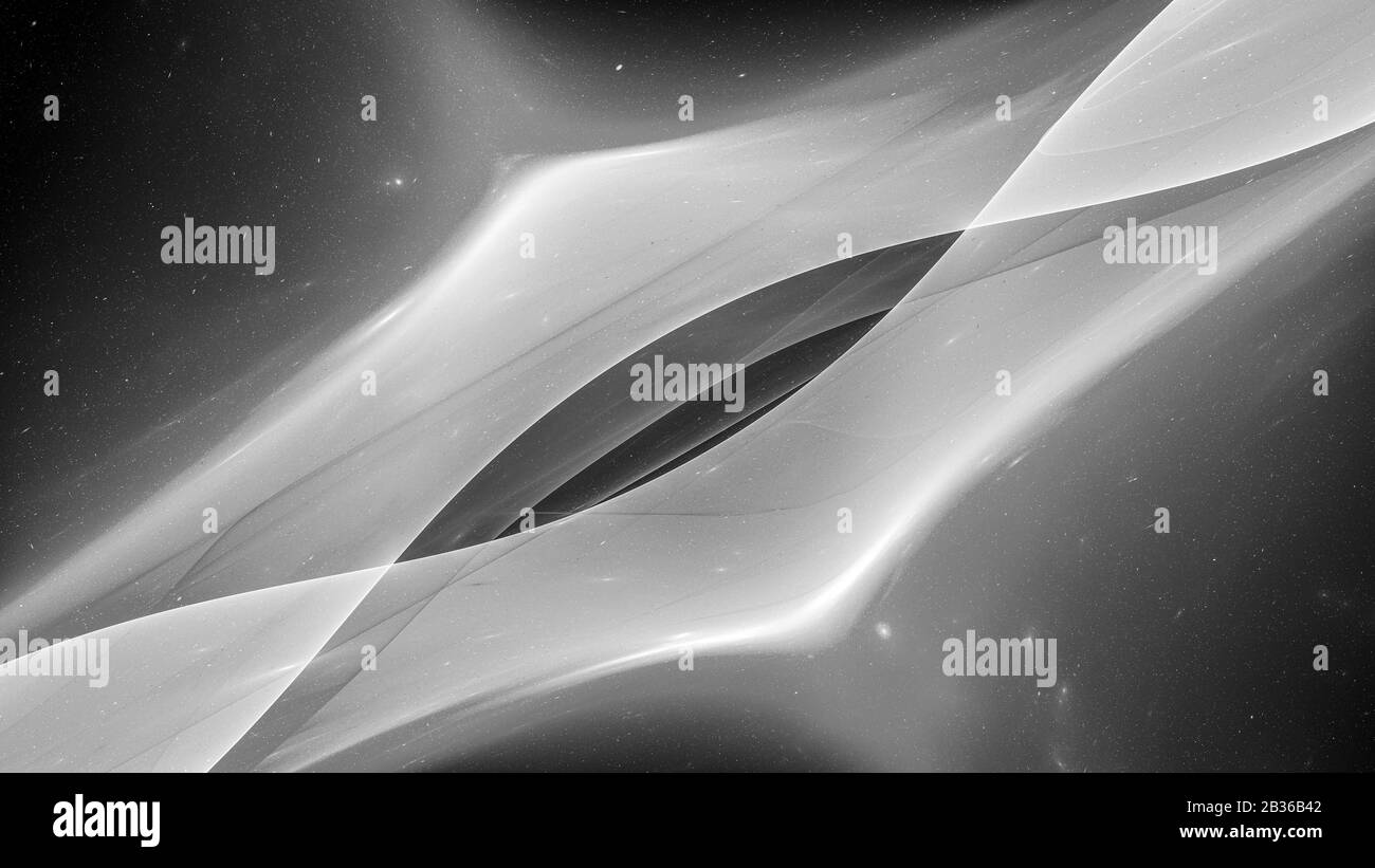 Glowing dimesional string in space, computer generated black and white ...