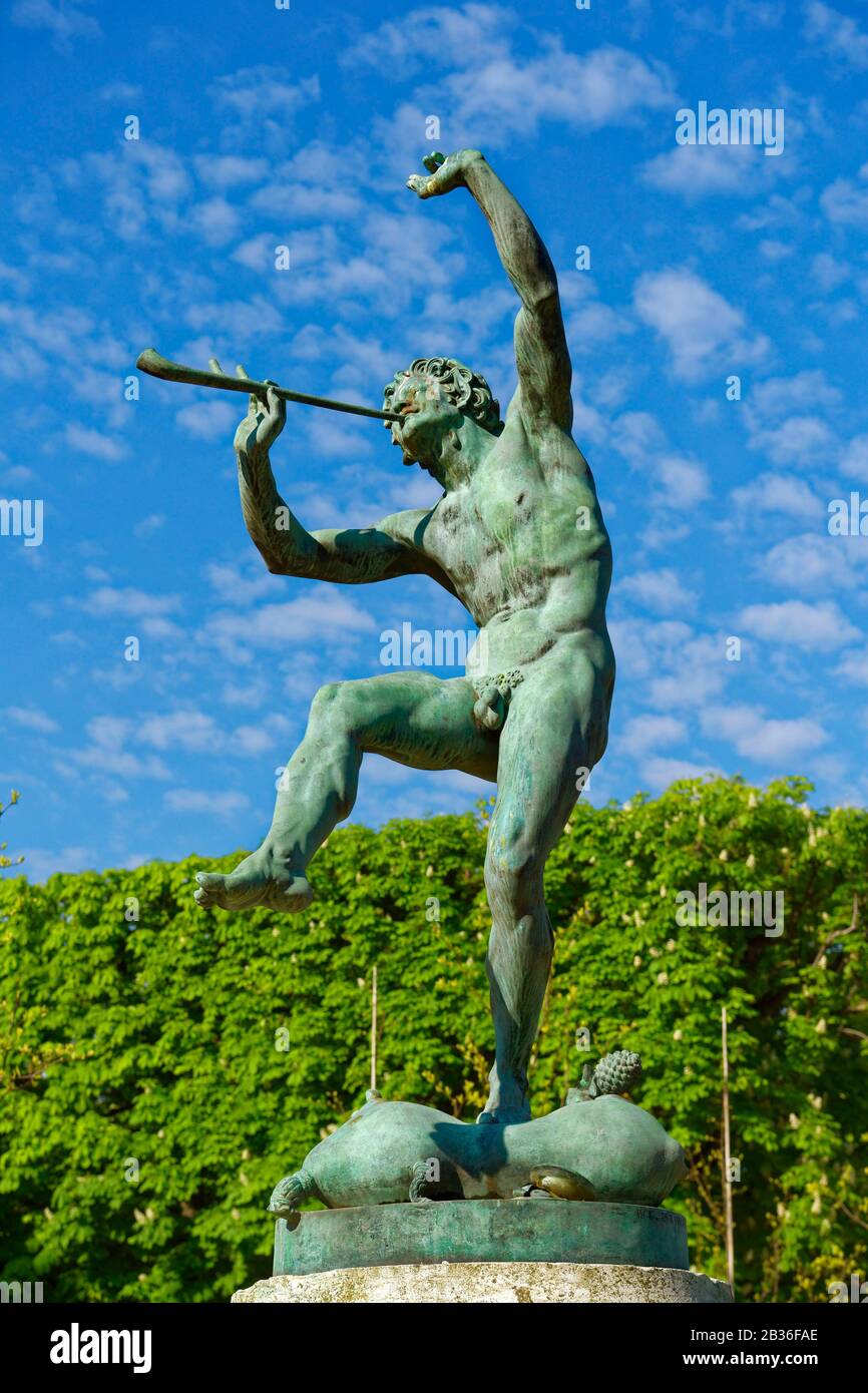 France, Paris, Odeon district, Luxembourg garden, Dancing Faun statue ...