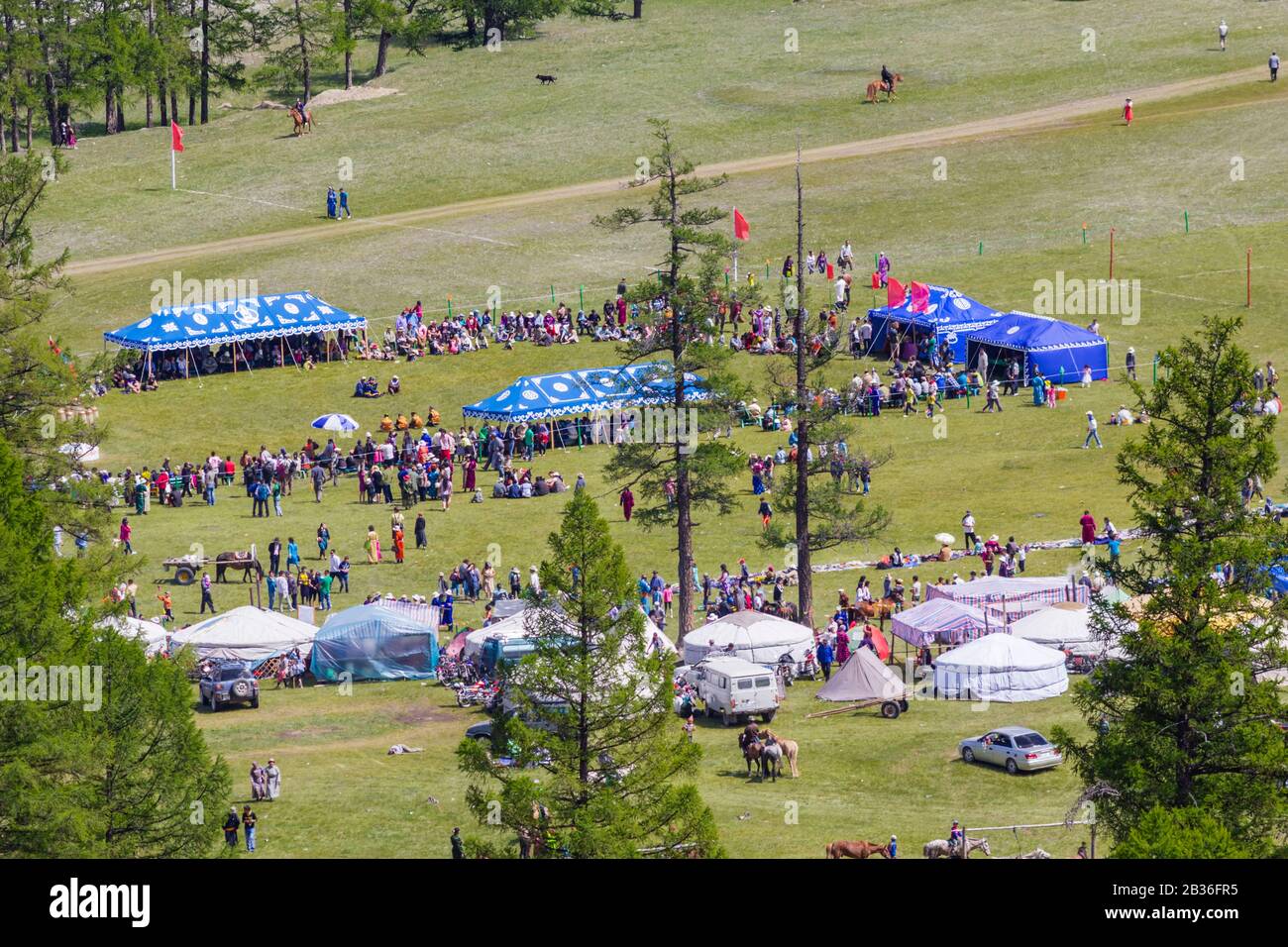 Mongolia, Khovsgol province, Khatgal, elevated view of the site where ...