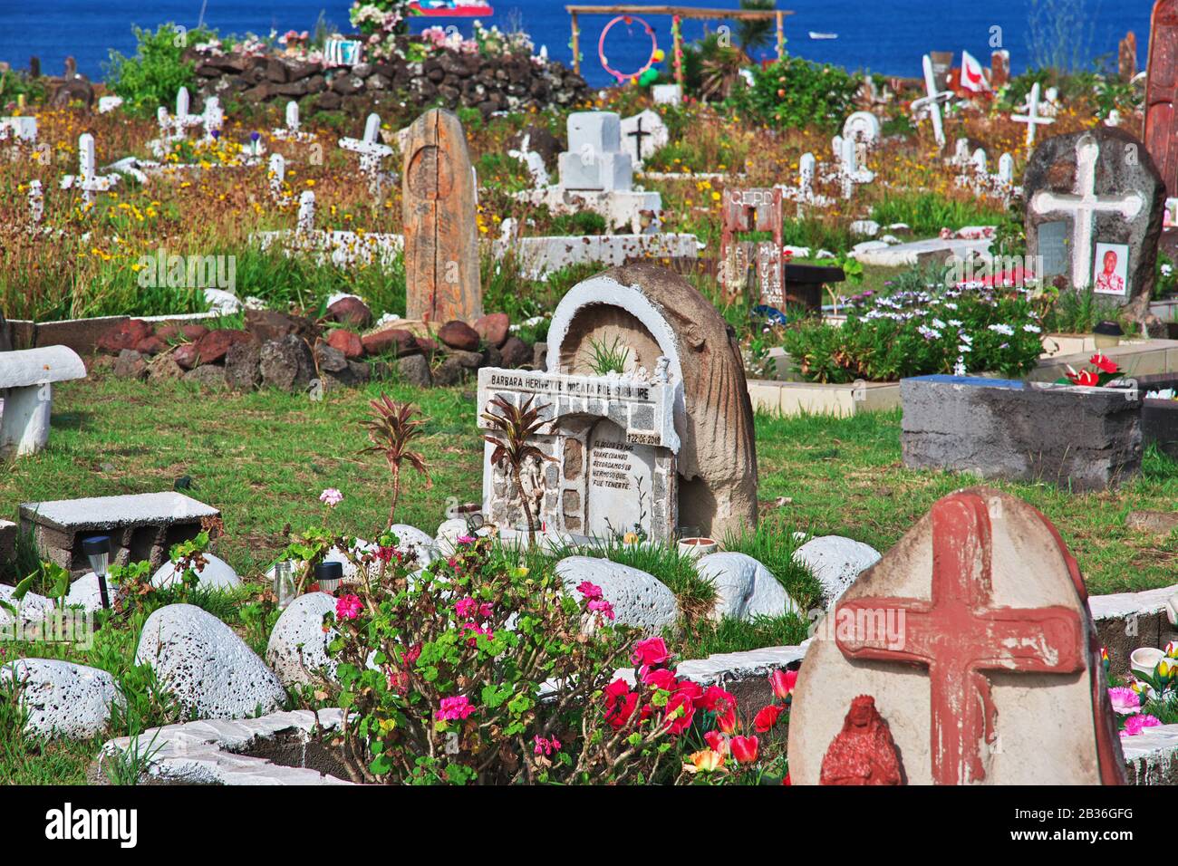 Rapa Nui. Easter Island Cemetery of Hanga Roa on Easter Island, Chile ...