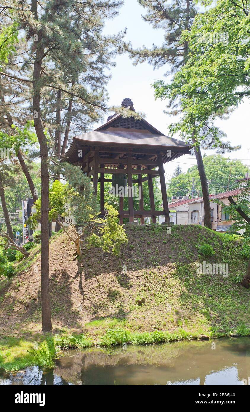 Reconstructed Bell Tower with survived original bell of Marioka castle ...