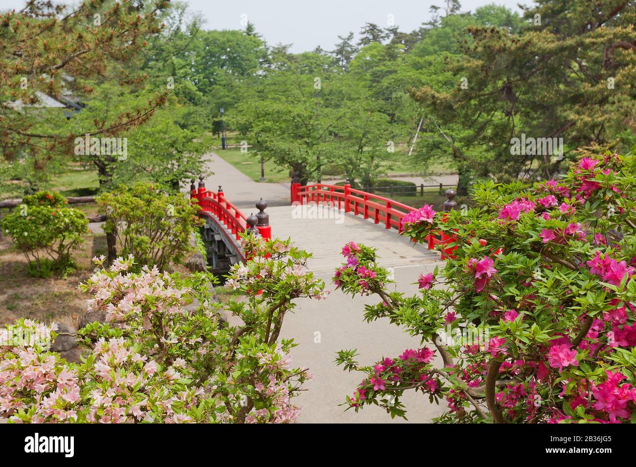 Takaoka-bashi Bridge of Hirosaki Castle, Japan. Castle was erected in ...