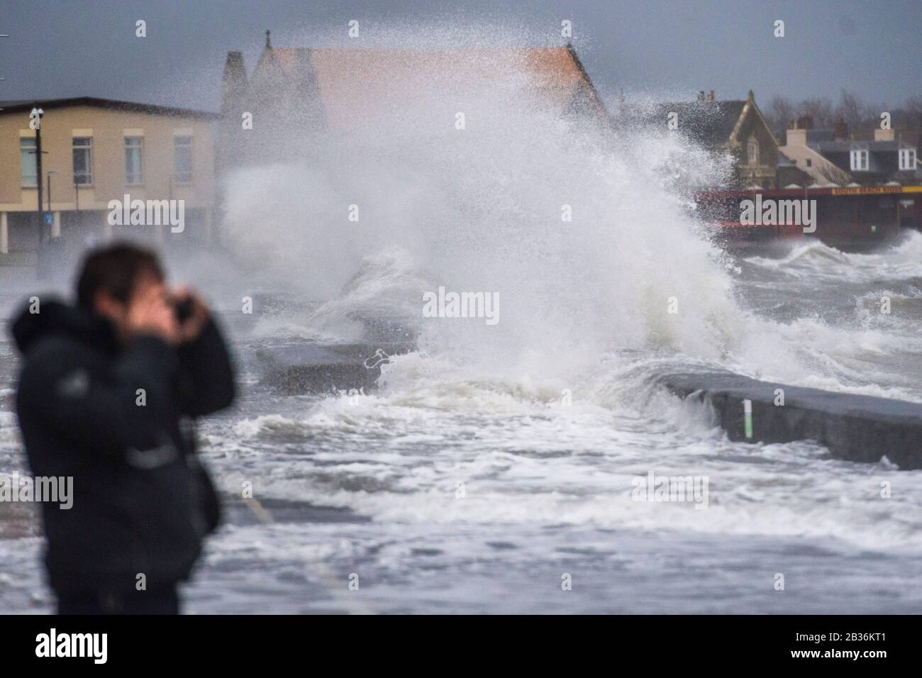 The promenade in the Scottish town Troon see's high waves due to Storm ...