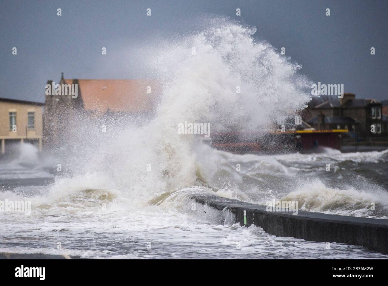 The promenade in the Scottish town Troon see's high waves due to Storm ...