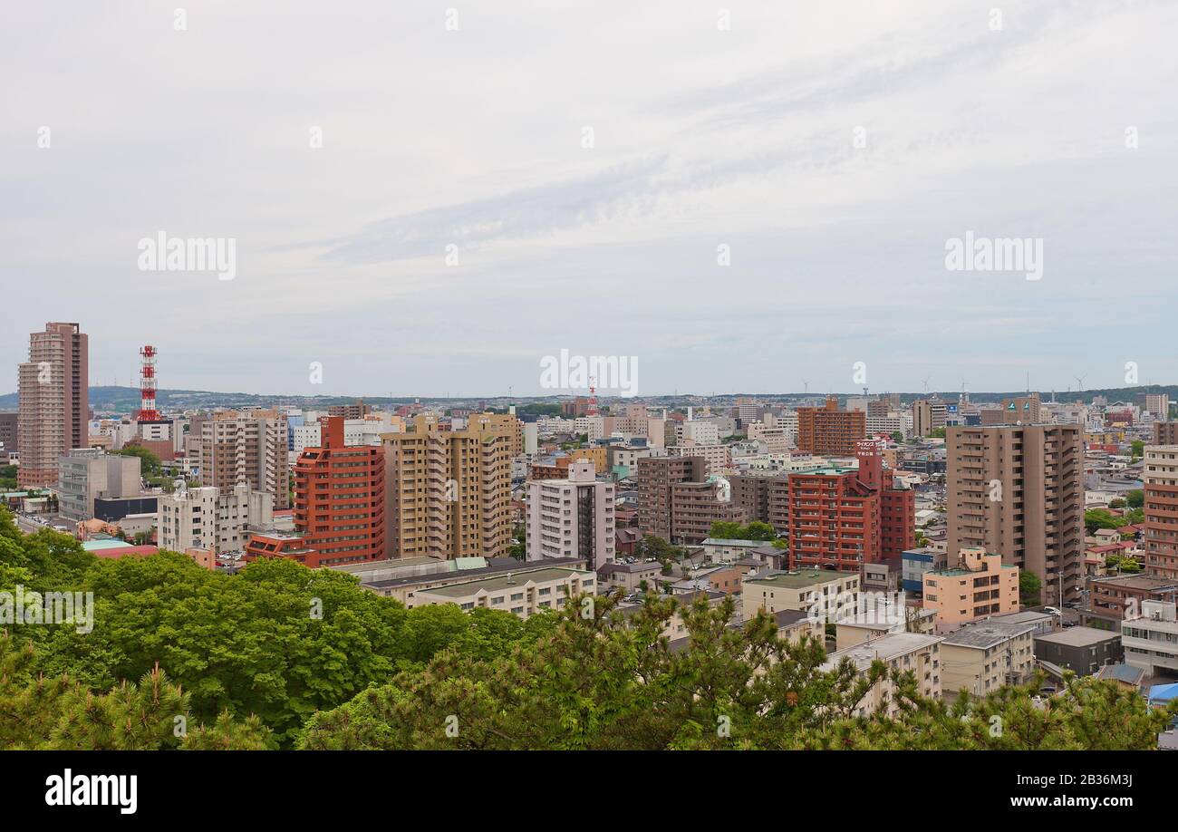 View of Akita City from Osumi-yagura Tower of Kubota Castle. Akita is ...