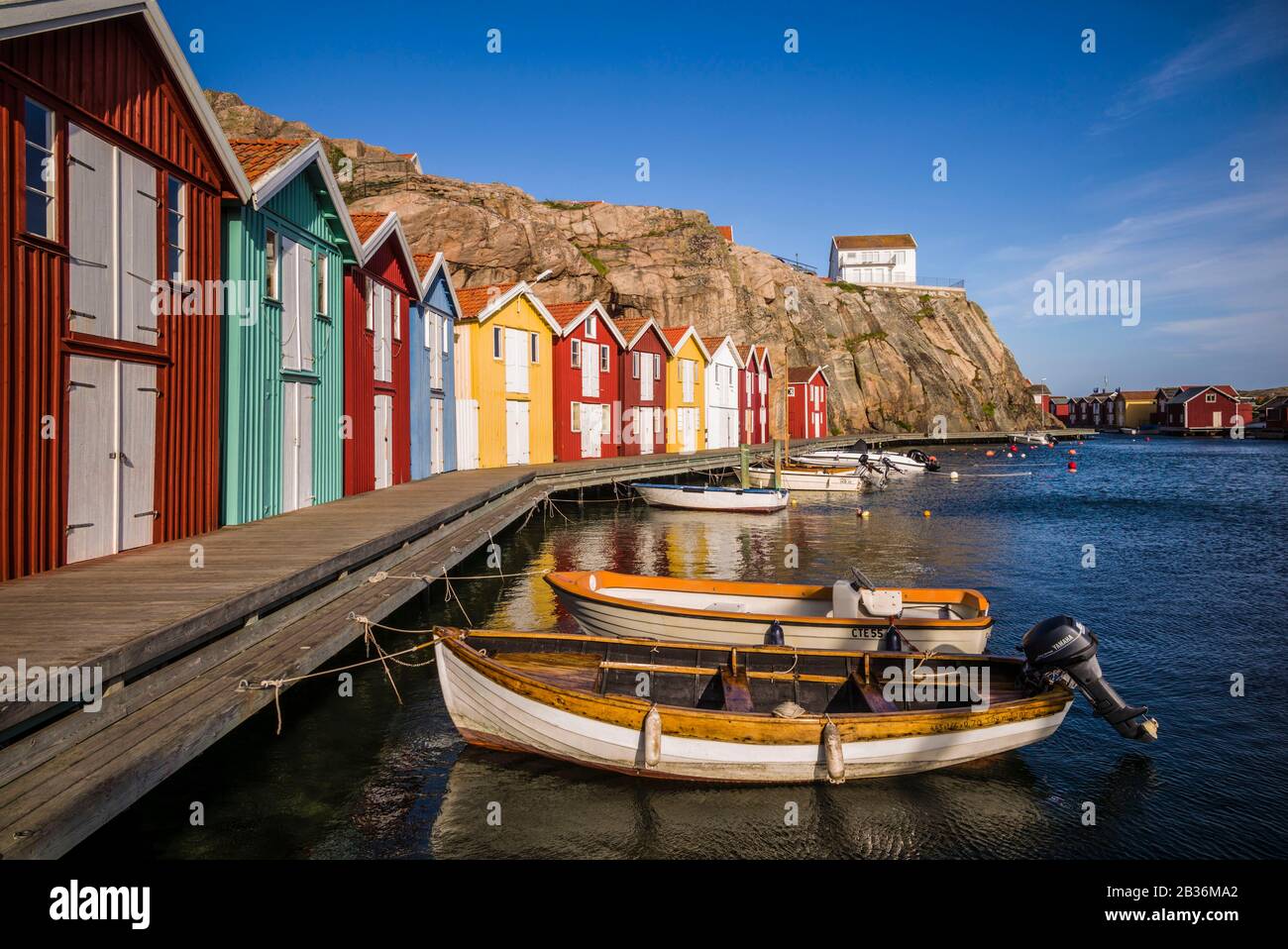 Sweden, Bohuslan, Smogen, Smogenbryggan, antique boat houses and ...