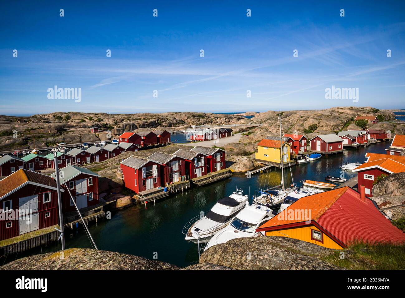 Sweden, Bohuslan, Smogen, Smogenbryggan, antique boat houses and ...