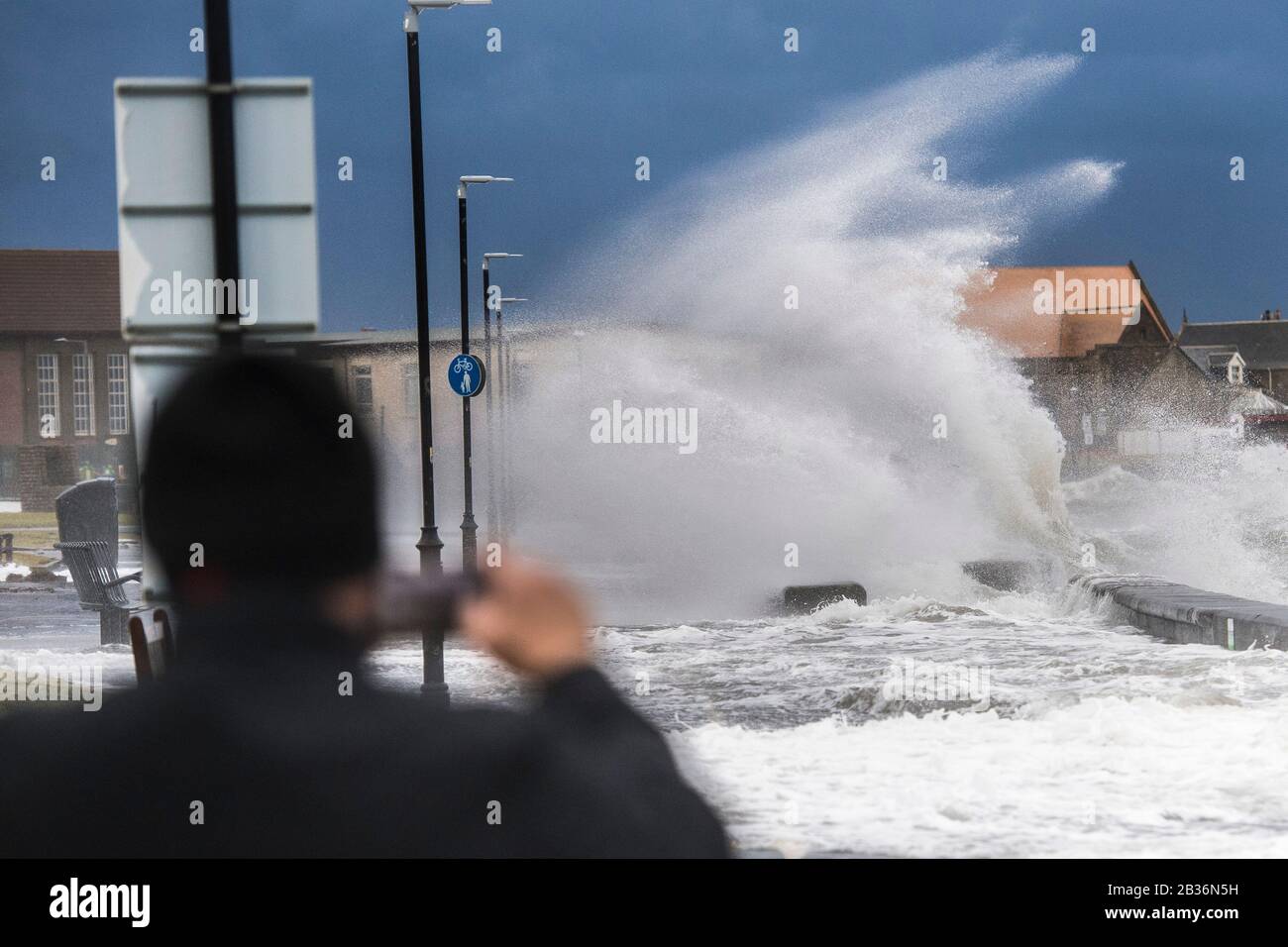 The promenade in the Scottish town Troon see's high waves due to Storm ...