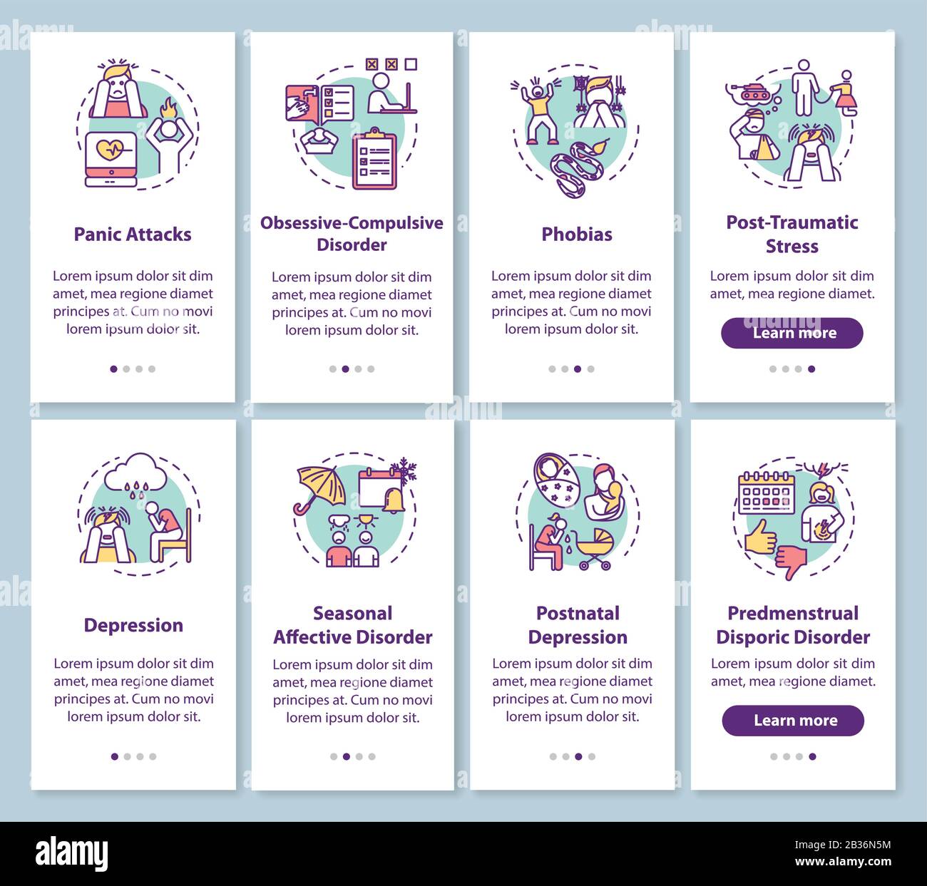 Mental Disorders Onboarding Mobile App Page Screen With Concepts Psychological Diseases