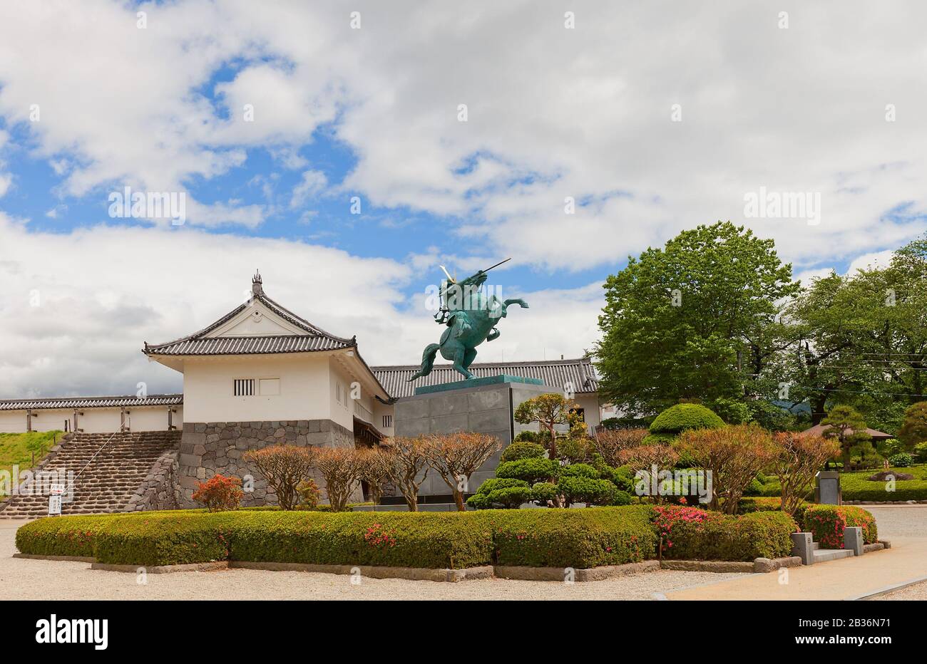 Equestrian statue of Mogami Yoshiaki in Yamagata Castle, Japan ...