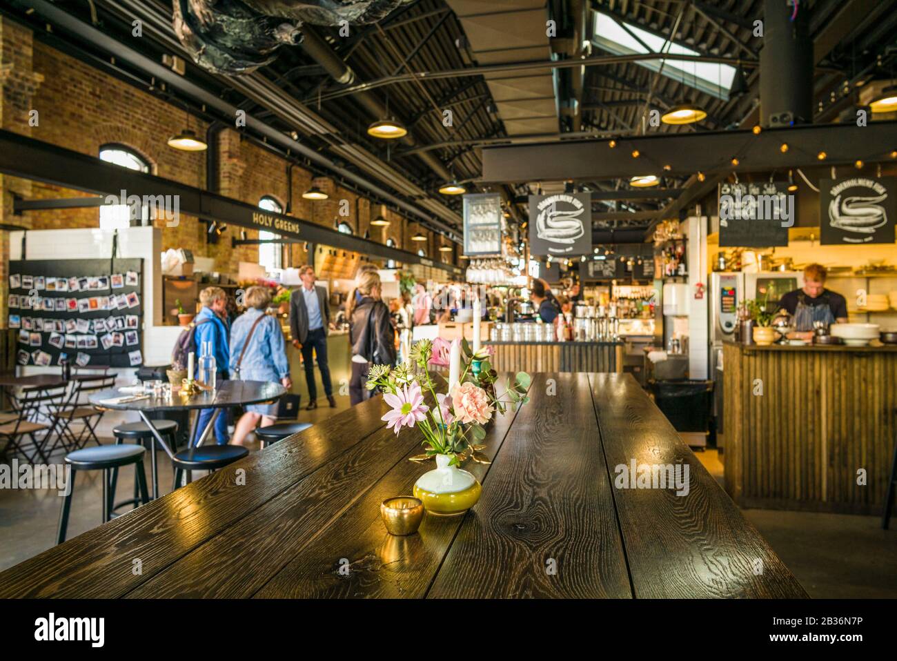 Sweden, Scania, Malmo, Malmo Saluhall food hall, interior Stock Photo ...