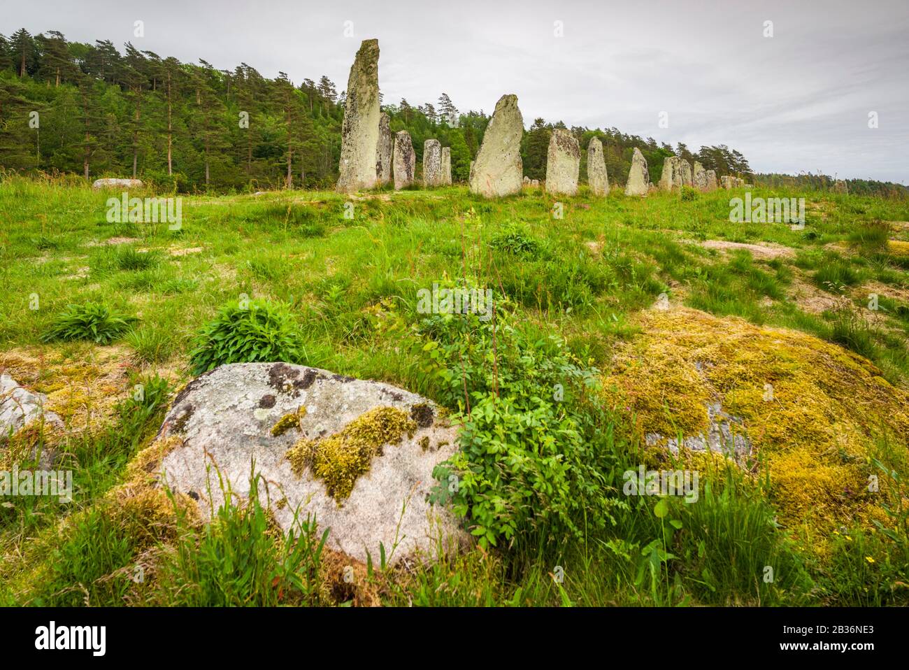 Sweden, Bohuslan, Blomsholm, Blomsholmsskep, stone ship circle, Iron ...